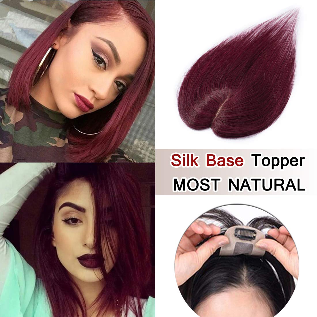 Amazon.com: 100% Density Top Hair Pieces Silk Base Crown Topper Human ...