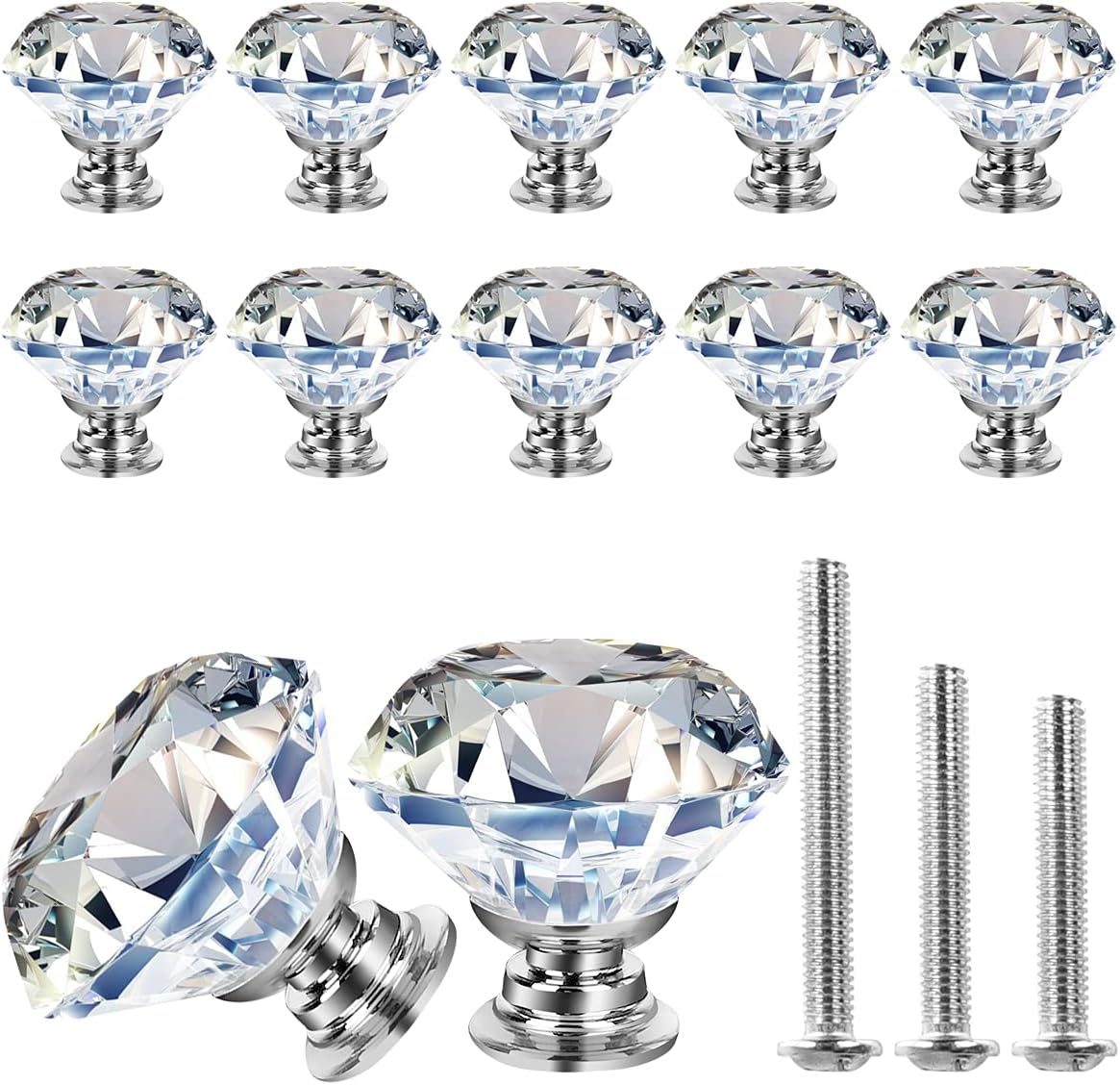 Rddconkit 20 Pcs 19mm Crystal Dresser Knobs,Diamond Shape Cabinet Knobs ...