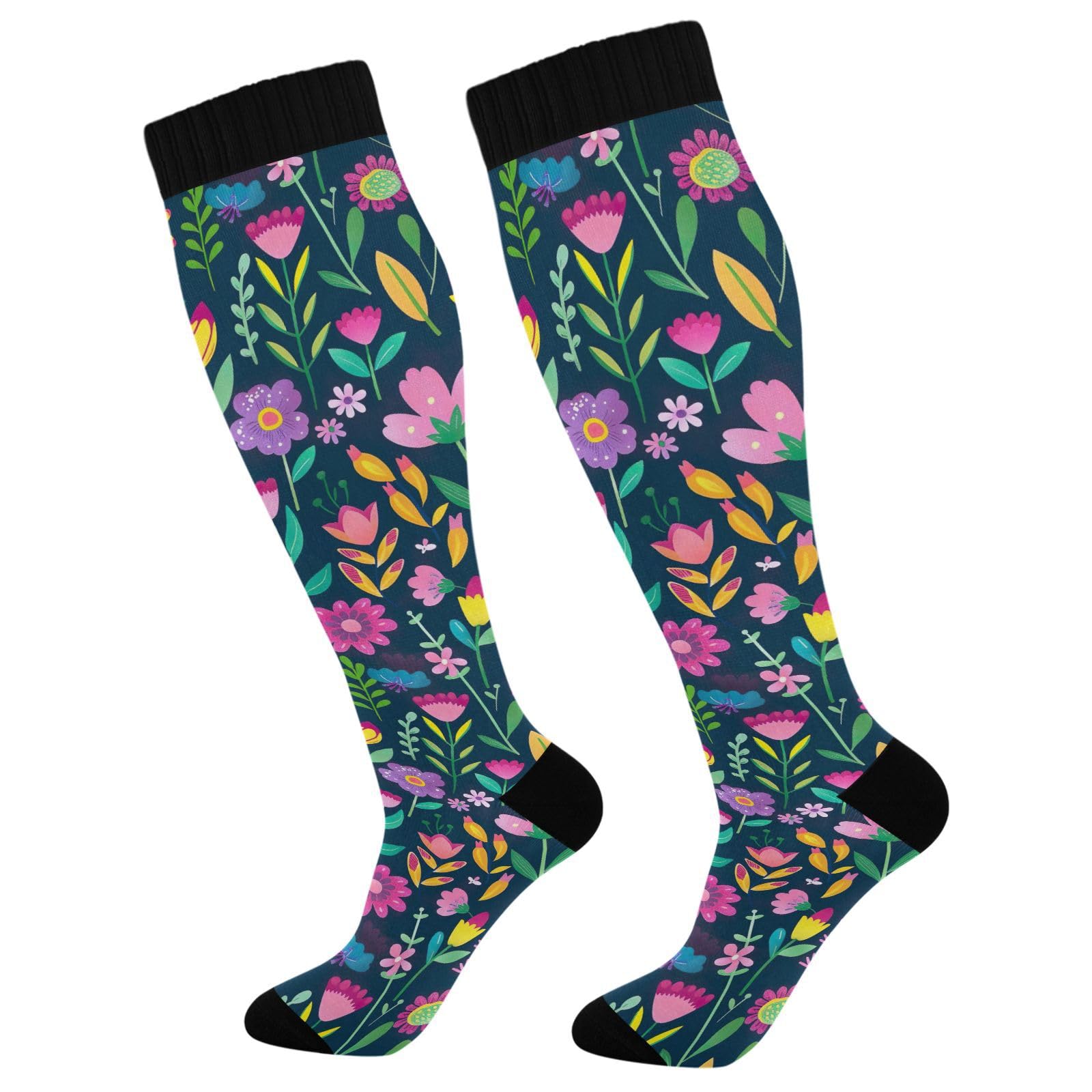 Wassud Colorful Floral Pattern Compression Socks for Women & Men 20-30 ...