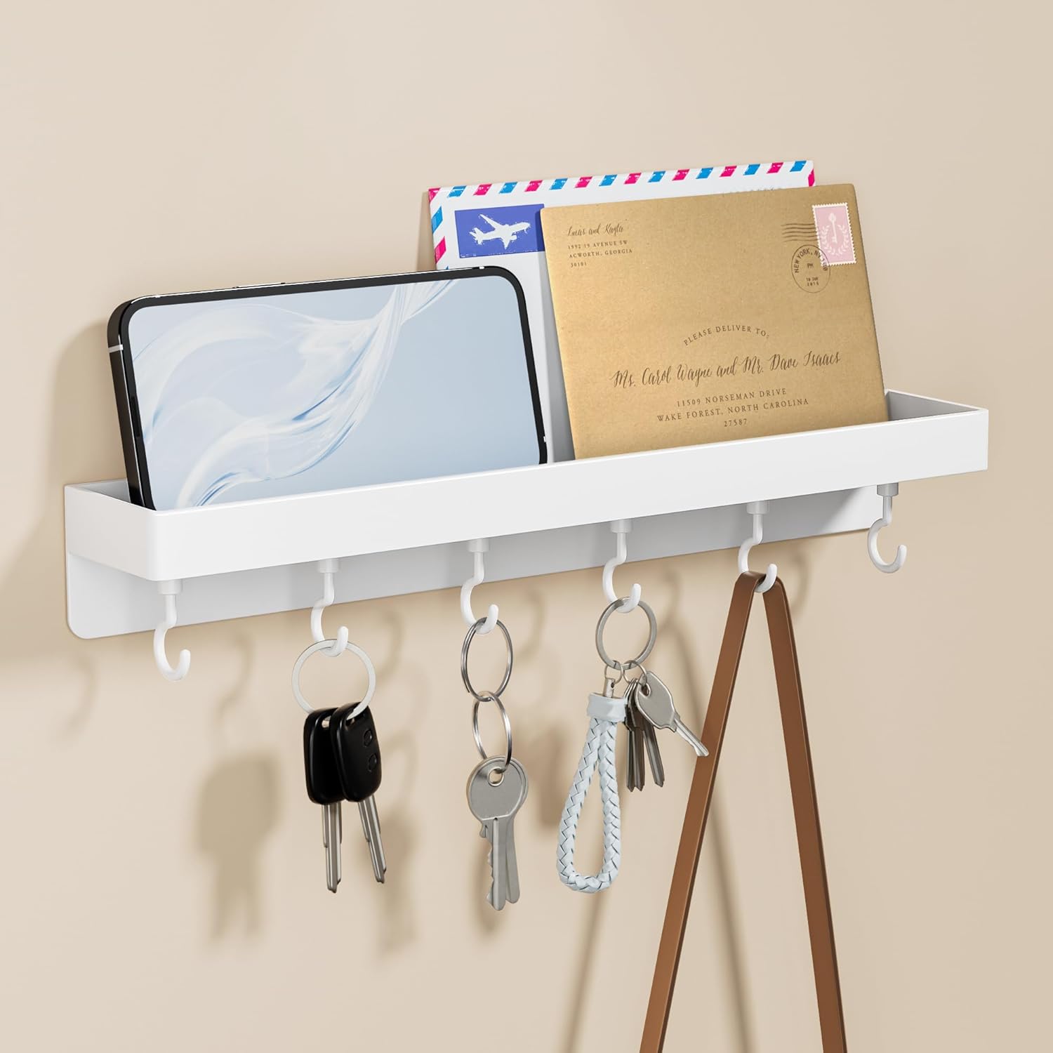 niffgaff White Key Holder for Wall Self Adhesive, 6 Key Hooks Wall ...