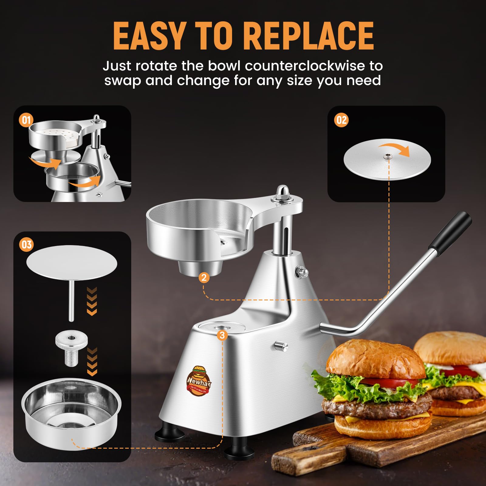Snapklik.com : Newhai Commercial Burger Patty Maker 3 In 1 Hamburger ...
