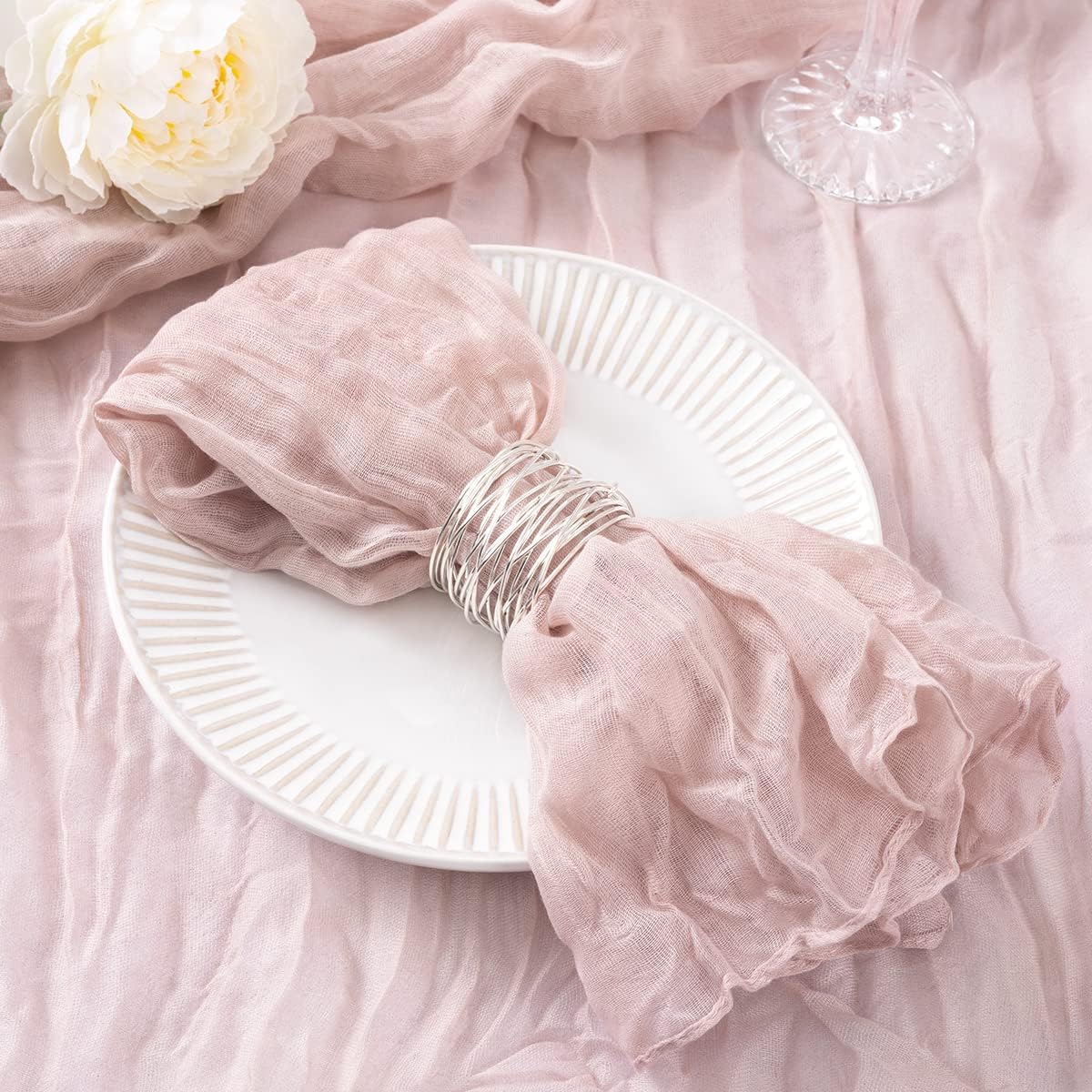 Amazon.com: RUDONG M 100 Pcs Light Pink Satin Napkins and Napkin Rings ...