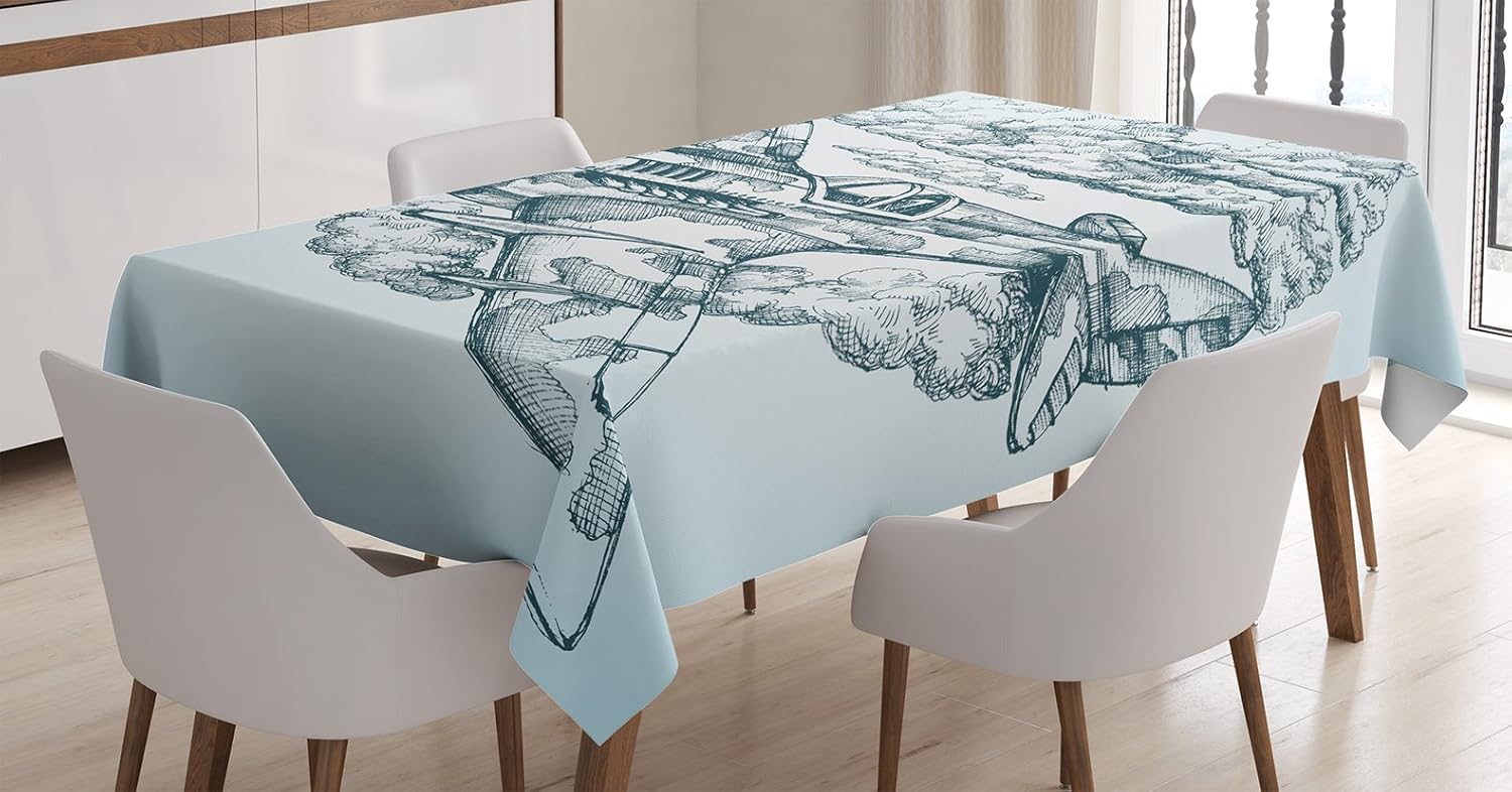 Amazon.com: Ambesonne Airplane Tablecloth, Plane in The Sky Round ...