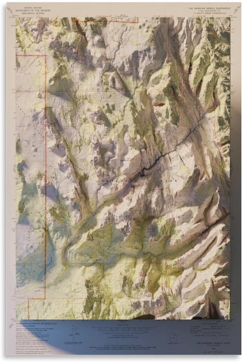 Amazon.com: Zion National Park Map Poster - Shaded Relief Topographical ...