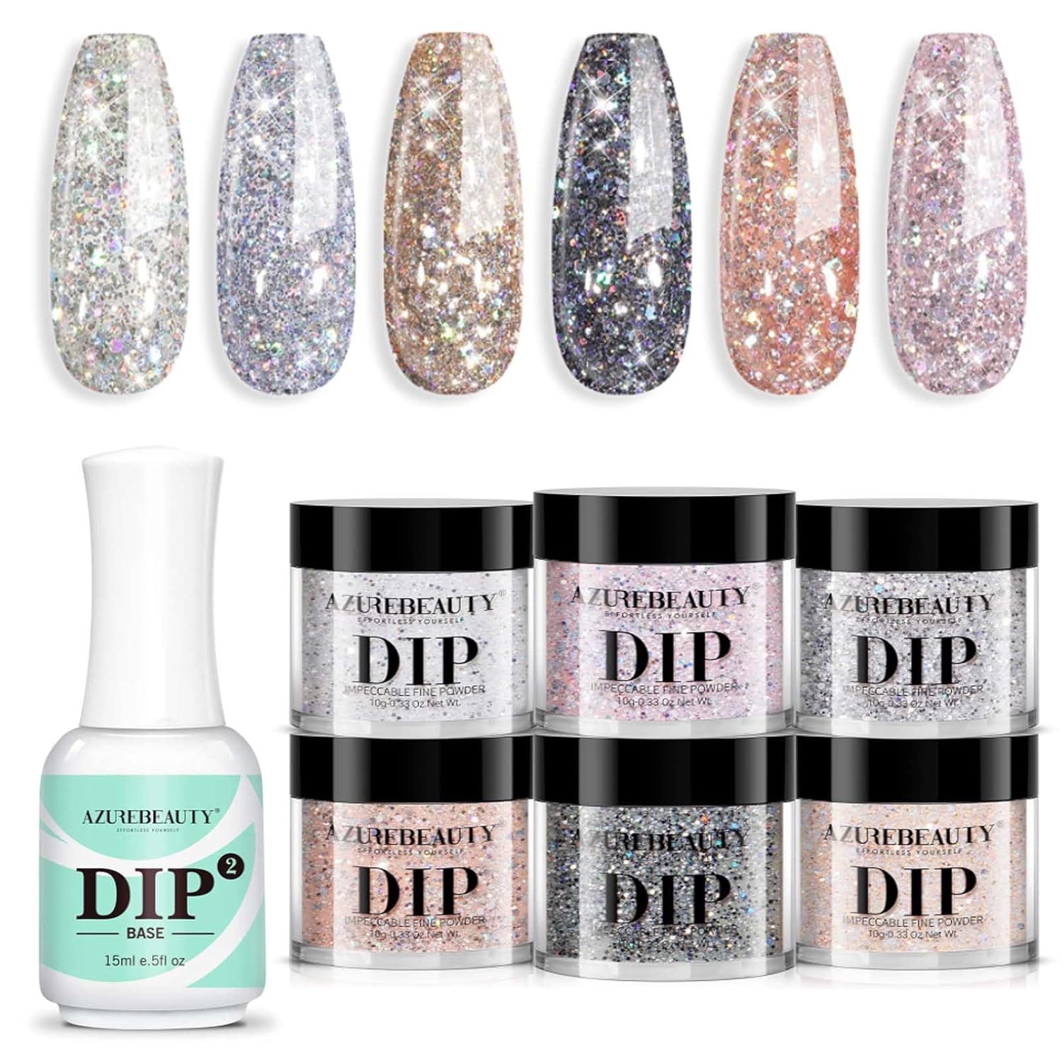 Amazon.com: AZUREBEAUTY Dip Powder Nail Set, Silver Pink Black Golden ...