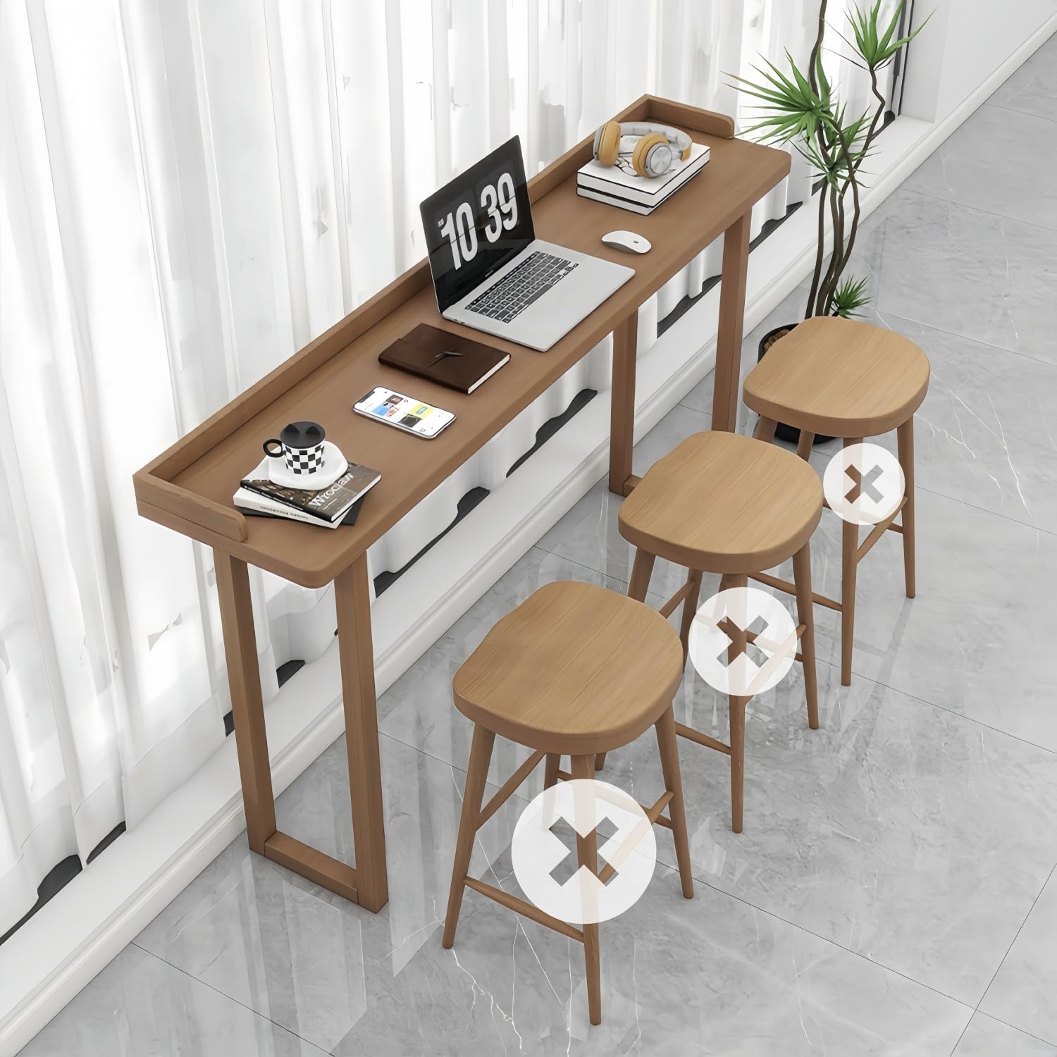 Amazon.com: Nordic Style Solid Wood Bar Table - Modern Narrow Long High ...