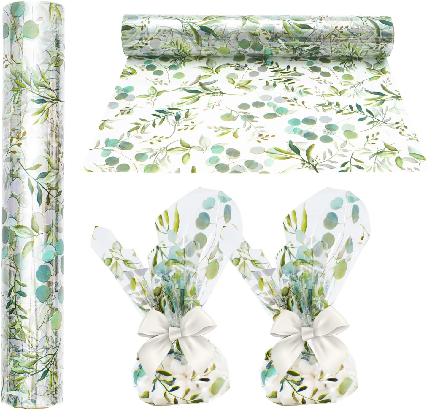 Amazon.com: Whaline Eucalyptus Cellophane Wrap Roll Greenery Clear ...