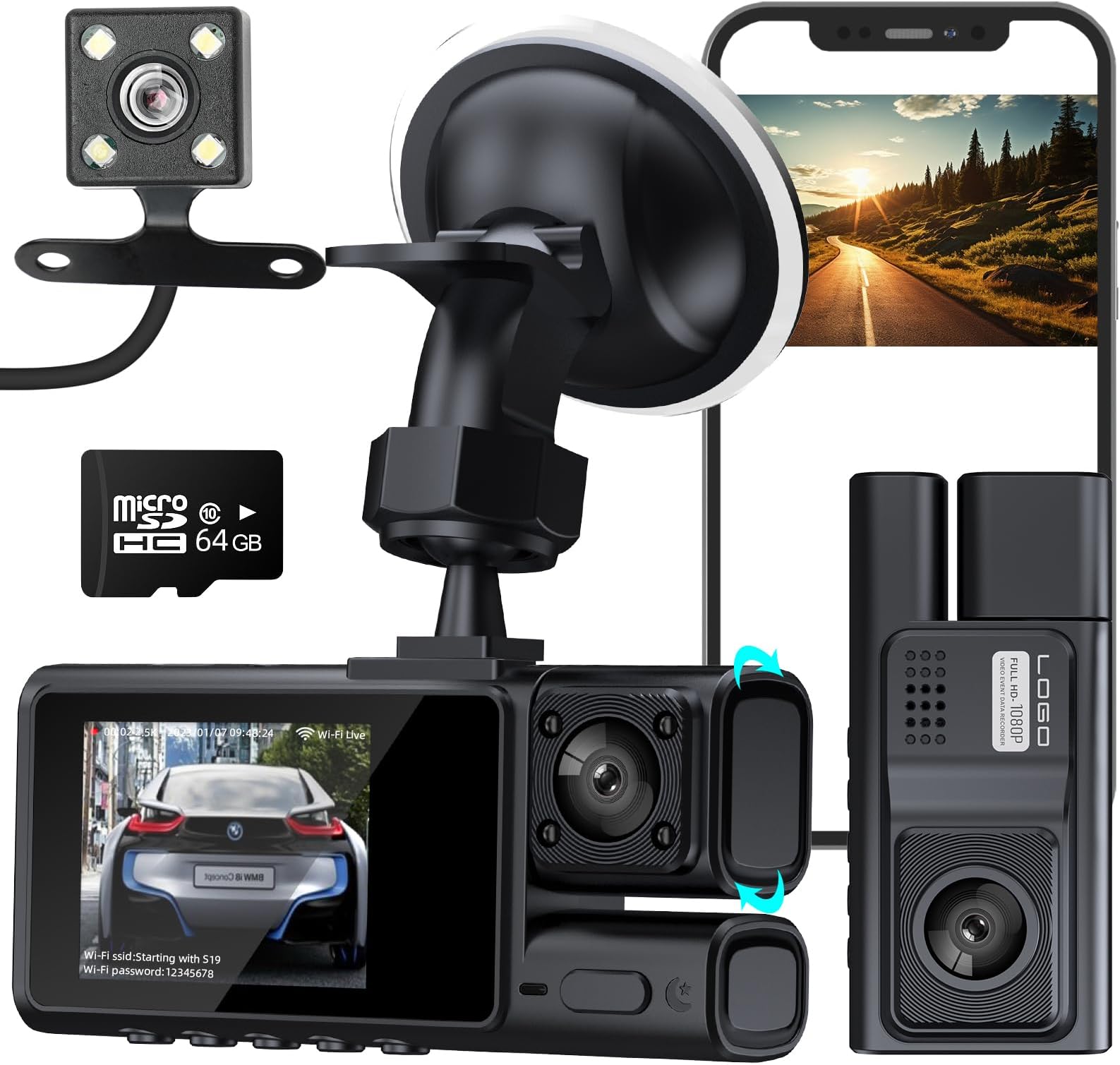 Amazon.com: Dash Cam Front and Rear,4K Dual Dashcam with 64GB Card,4K ...