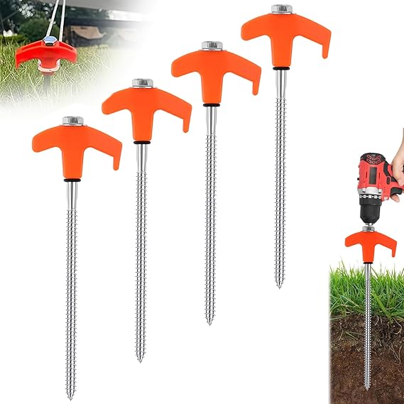 Amazon.com : LinTsing 8"" Screw in Tent Stakes - Ground Anchors Screw ...