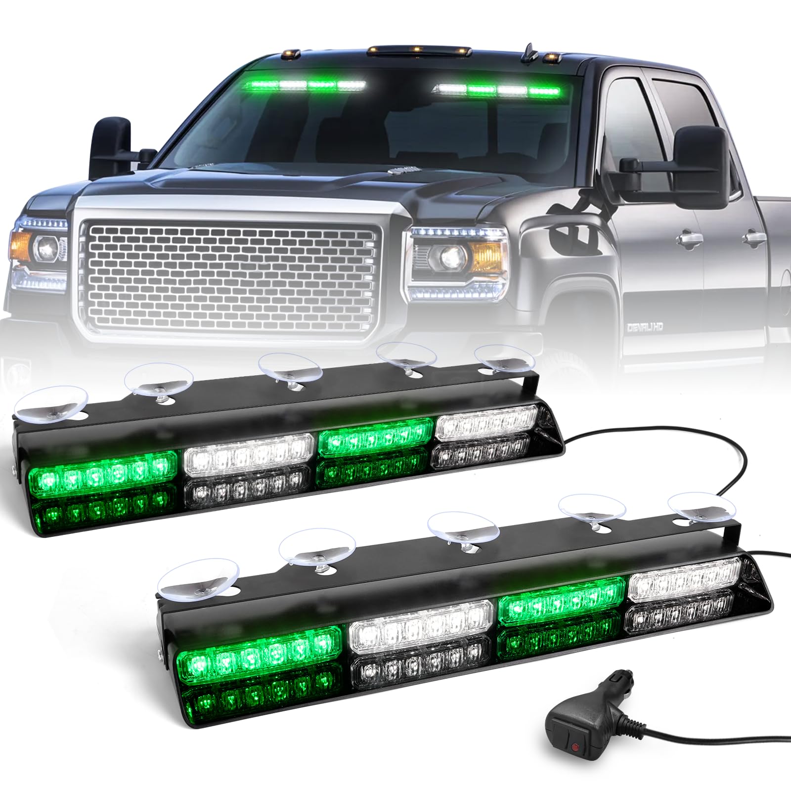 Amazon.com: HLAUTO 6Z4J Emergency Dash Strobe Lights: 2x16.8 inch Green ...