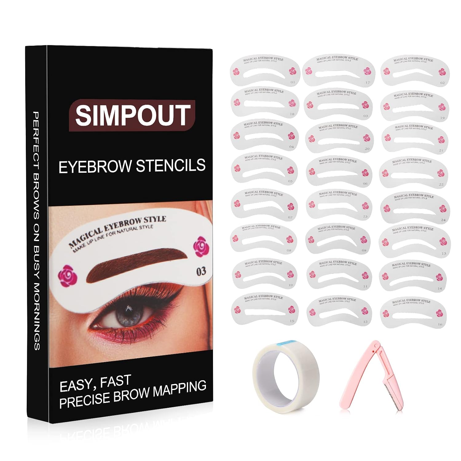 Amazon.com : Simpout Eyebrow Stencils Brow Stencil - 48 Eyebrow Shaper ...