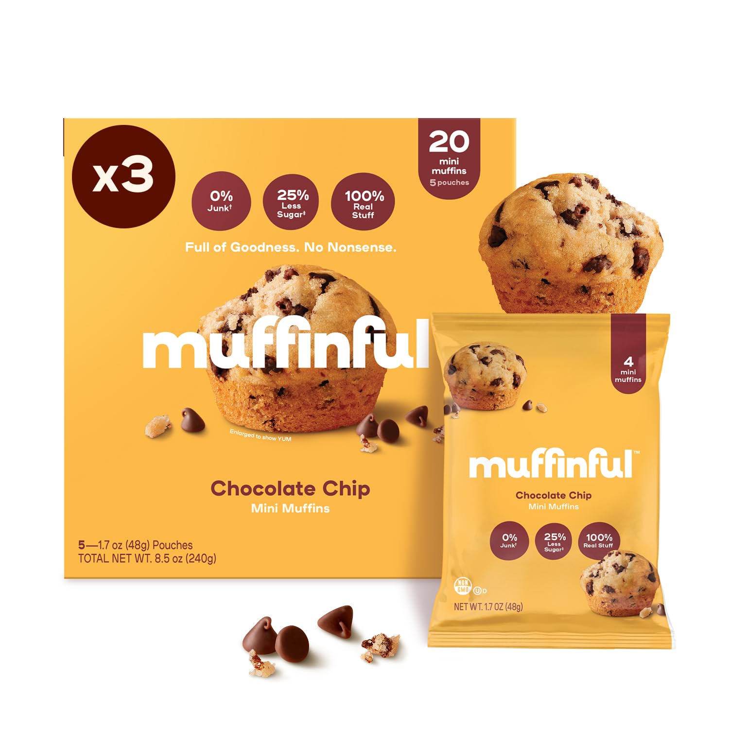 Amazon.com: Muffinful Triple Chocolate Chip Mini Muffins – Bakery Fresh ...