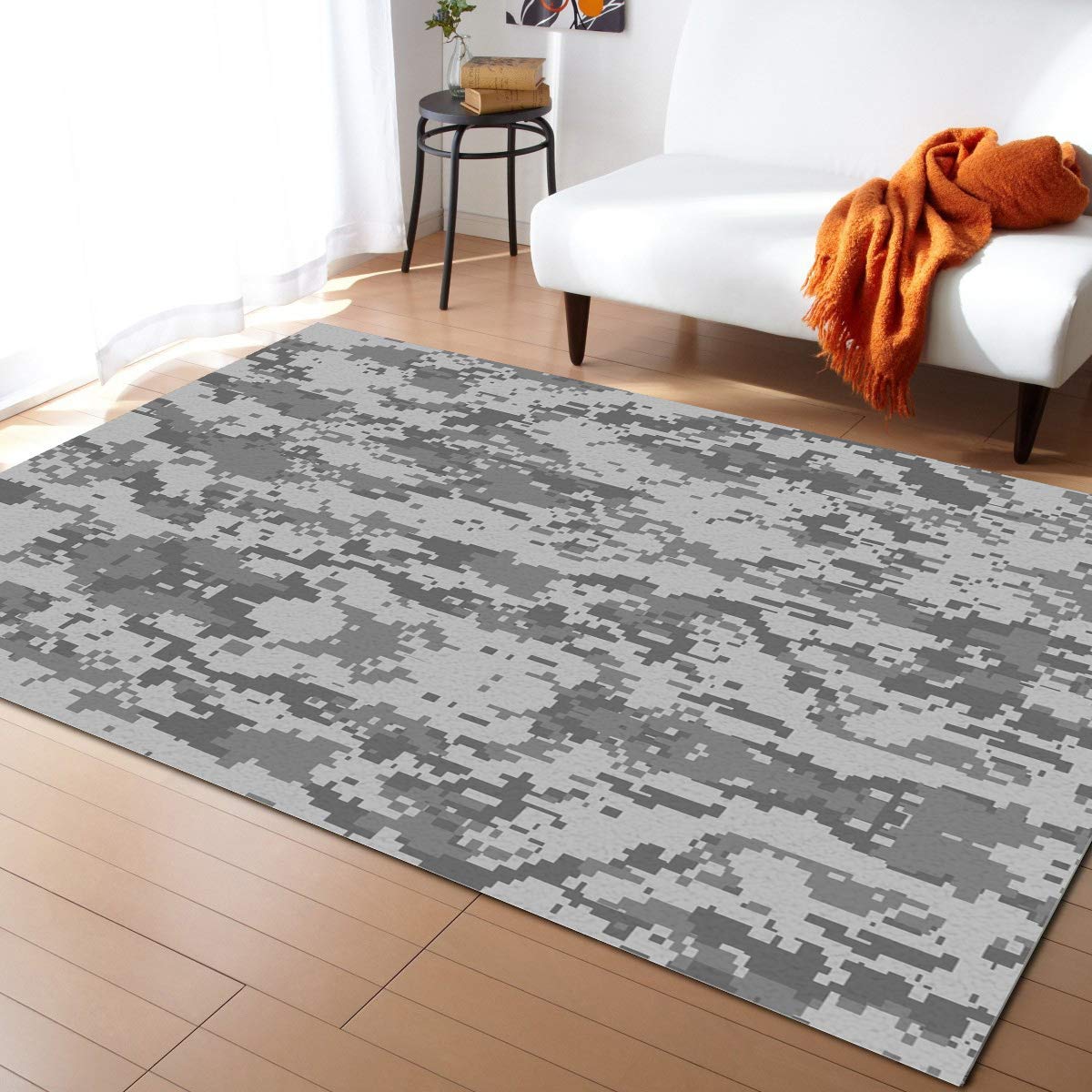 Contemporary Non-Slip Area Rug Grey Camouflage Printed Rugs Art ...