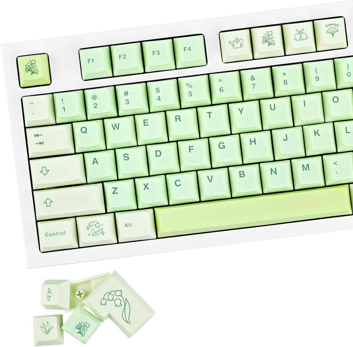 Amazon.com: GEKUCAP 143 Keys Green Custom Keycaps, Ginkgo Botanical ...