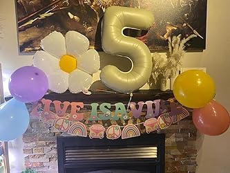Amazon.com: Sinasasspel Five is a Vibe 5th Birthday Party Decorations Groovy Banner Cake Toppers ...