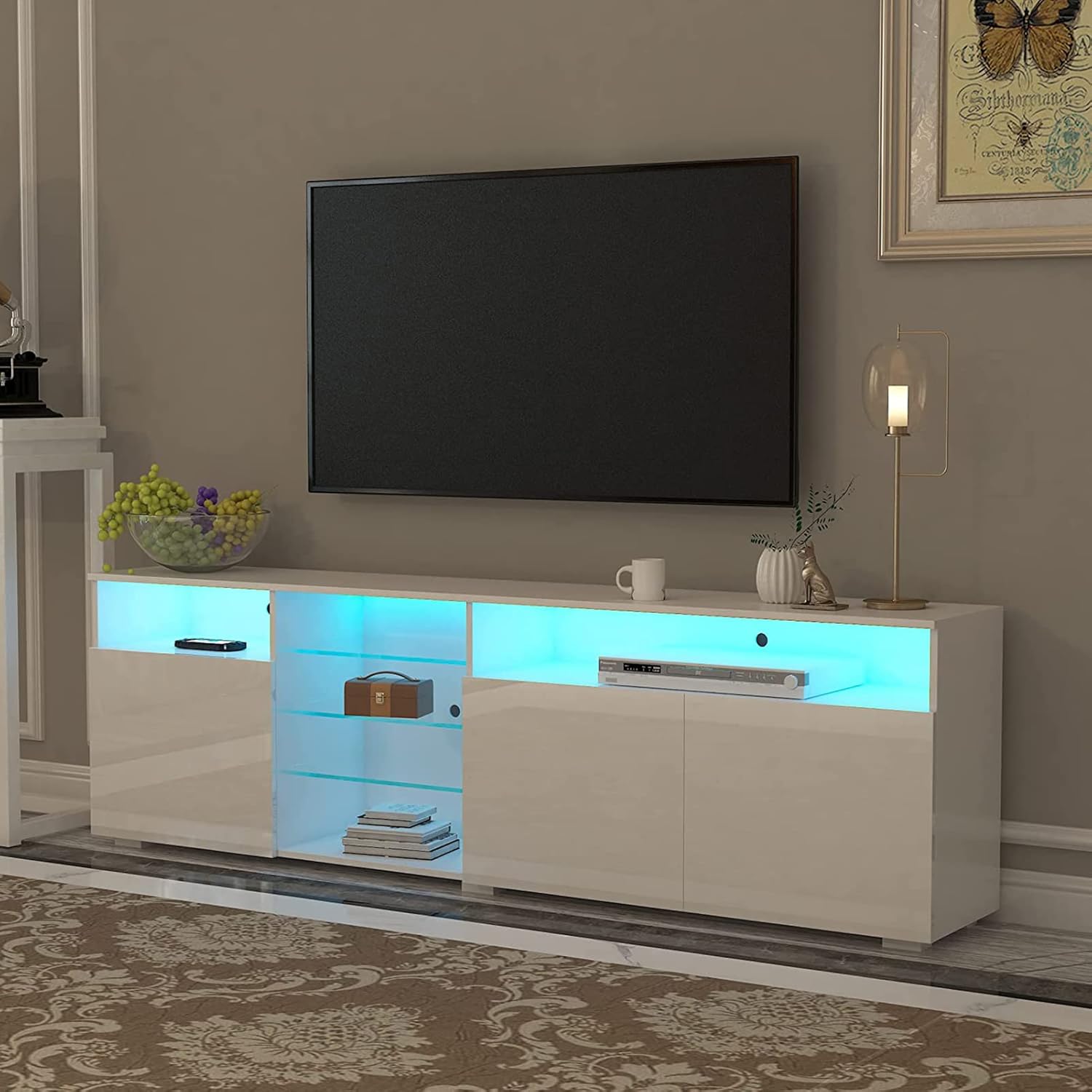 Amazon.com: Modern High Gloss Gaming Entertainment Center, White LED TV ...