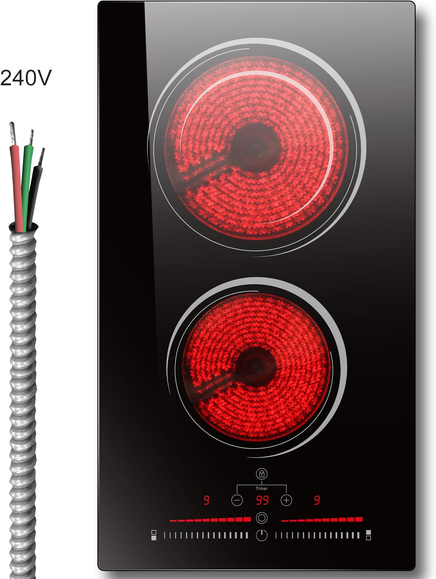 30cm Electric Hob, Nefaracy 2 Zones Ceramic Hob with 3200W, Built-in ...