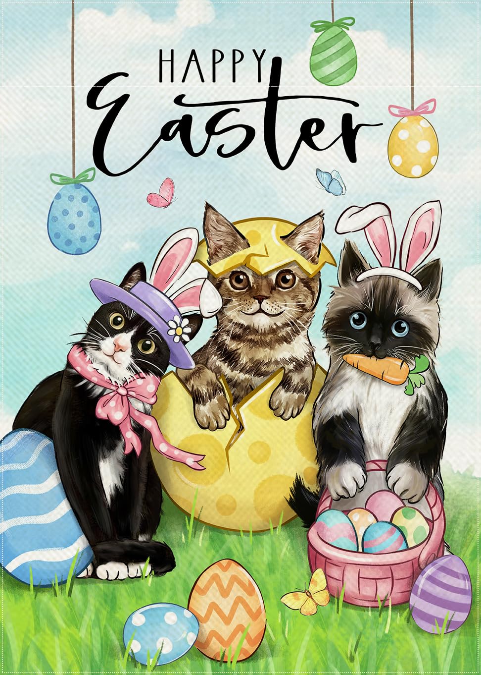 Amazon.com : Covido Happy Easter Cat Decorative Garden Flag, Tabby ...