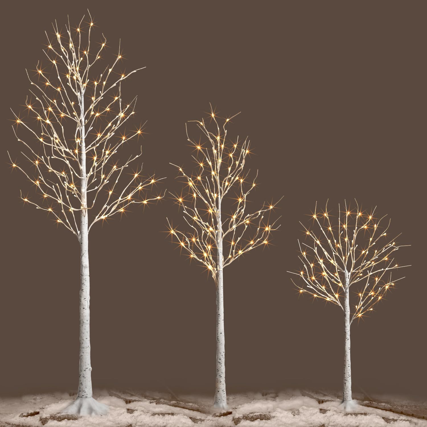 Amazon.com: MIERES Lighted Birch Tree, Pack of 3 Prelit Christmas Tree ...