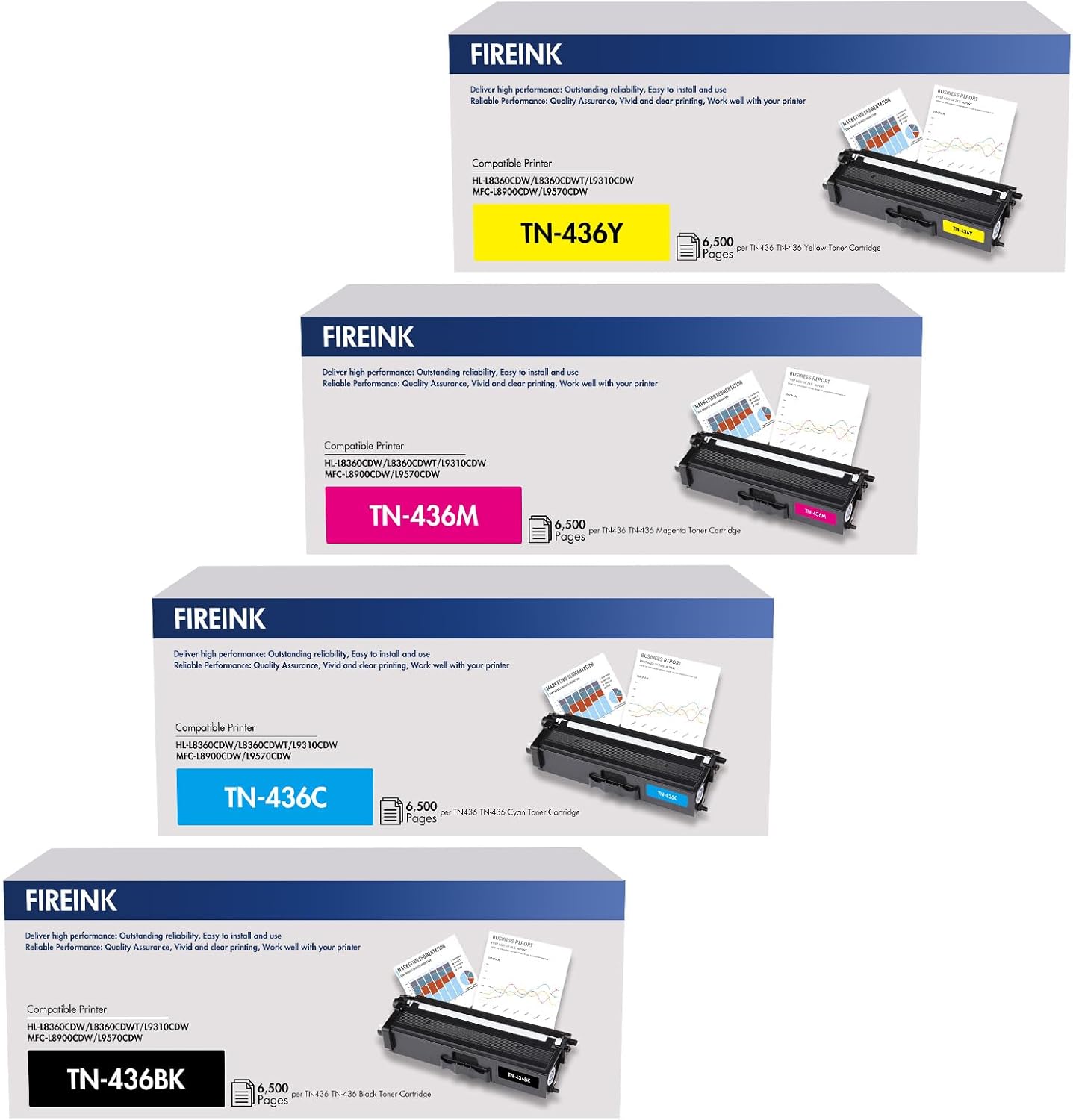 Amazon.com: TN436 TN-436 Toner Cartridge High Yield Compatible for Brother TN 436 TN436BK/C/M/Y ...
