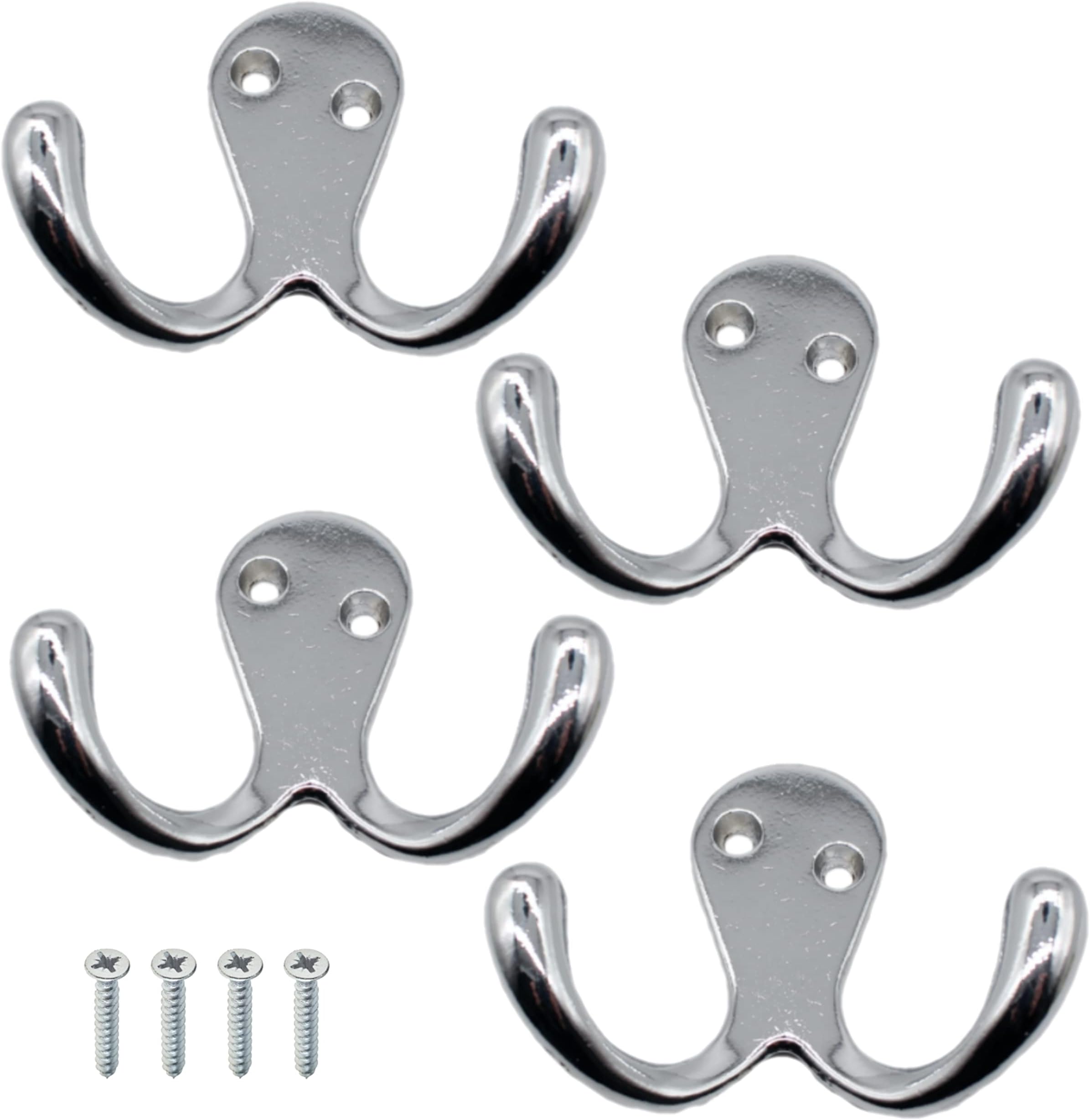 2 x Polished Chrome Double Coat Hooks, Door & Wall Robe Dress Garment ...