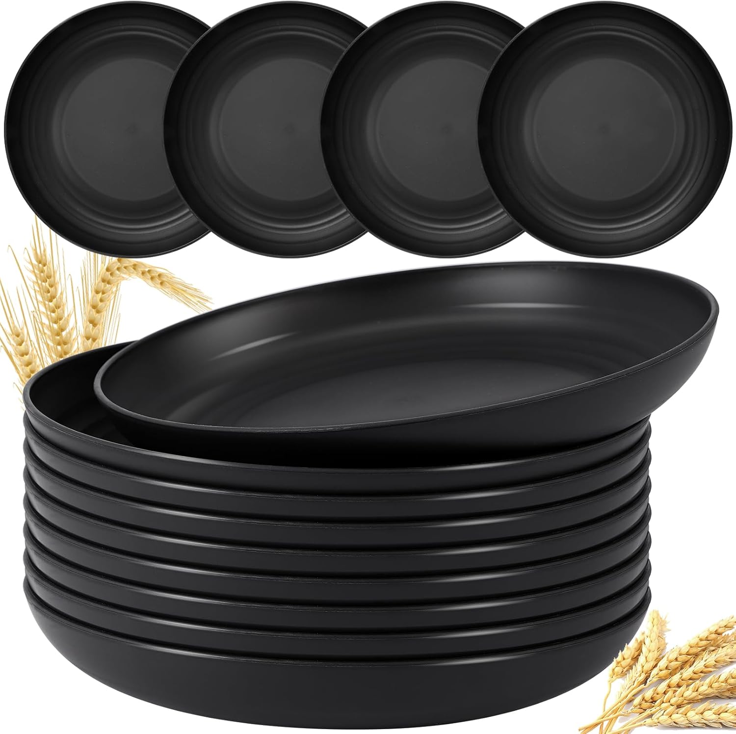 Amazon.com | Vetory 8 Pack Plastic Plates Reusable,Premium Wheat Straw ...