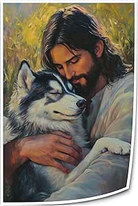 Amazon.com: Zouyanuu Jesus Wall Art God Jesus and Husky Dog Poster ...