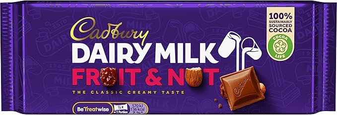 Cadbury Dairy Milk Fruit & Nut, Tableta de Chocolate con Almendras y ...