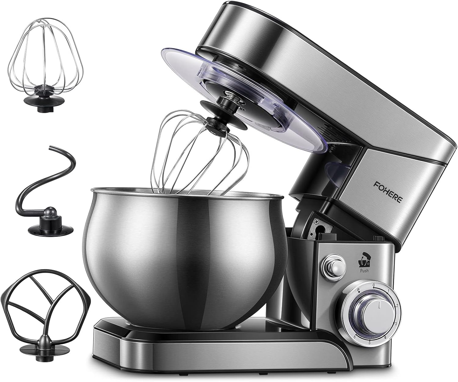 Amazon.com: Stand Mixer FOHERE, 6-Speed Stainless Steel Mixer with ...