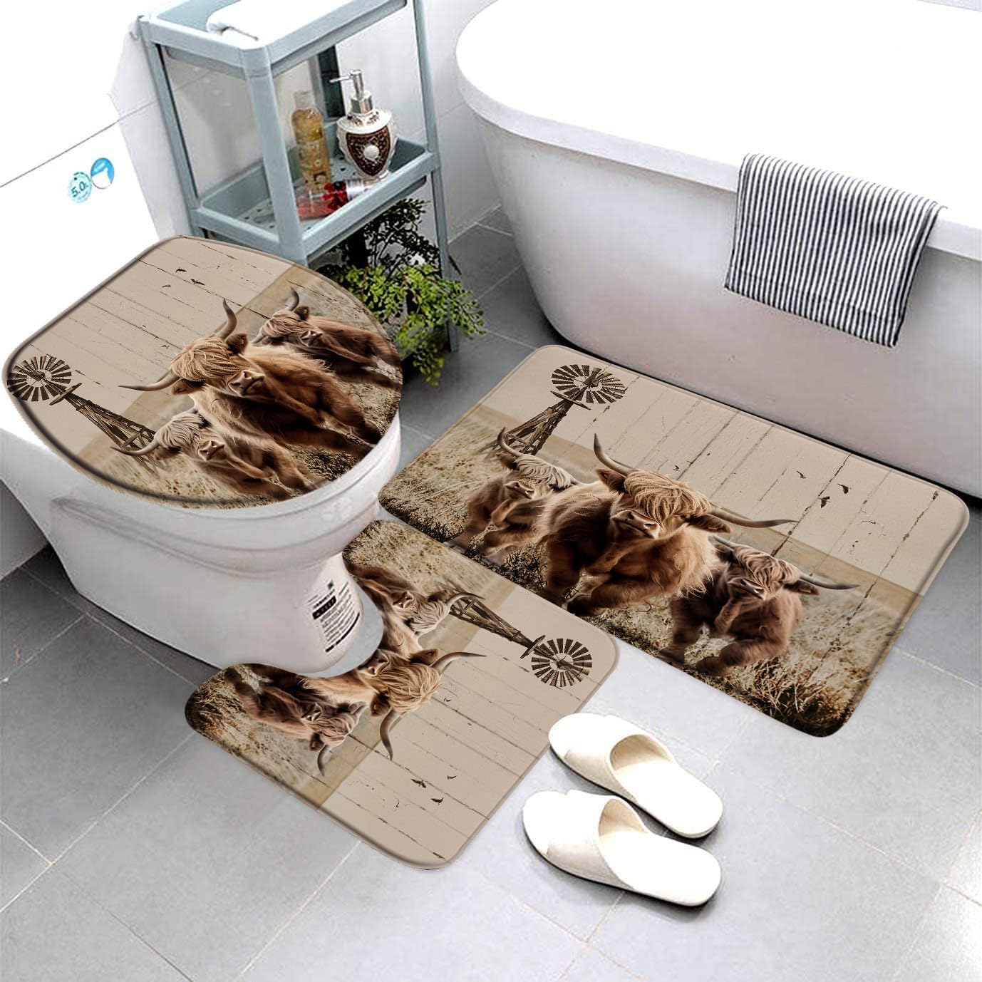 Amazon.com: XPUAFO 3 Pieces Set Highland Cow Bath Mat Rustic Farm ...