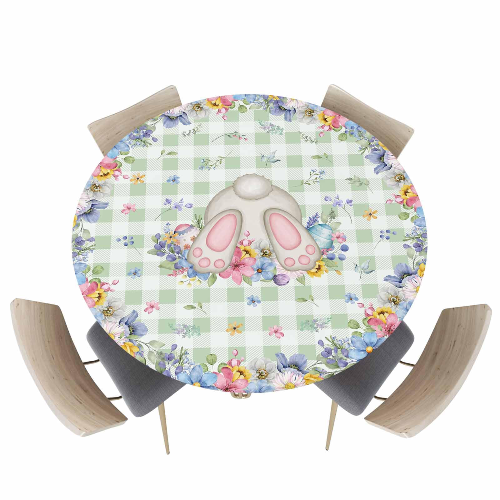 Amazon.com: ZFUNCING Happy Easter Fitted Round Tablecloth Bunny Tail ...