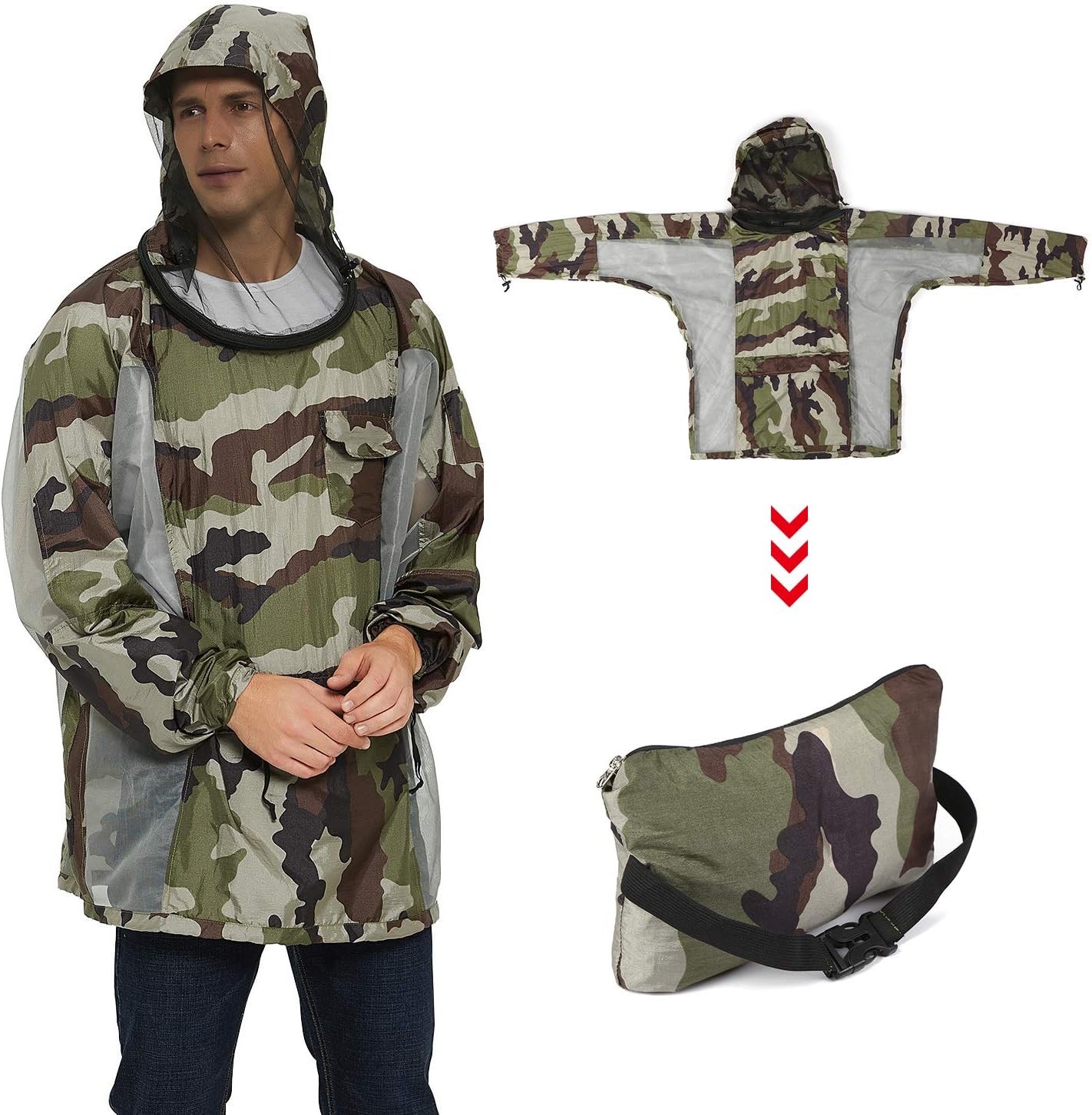 Amazon.com: Lixada Mosquito Jacket Bug Jacket with Zippered Hood ...