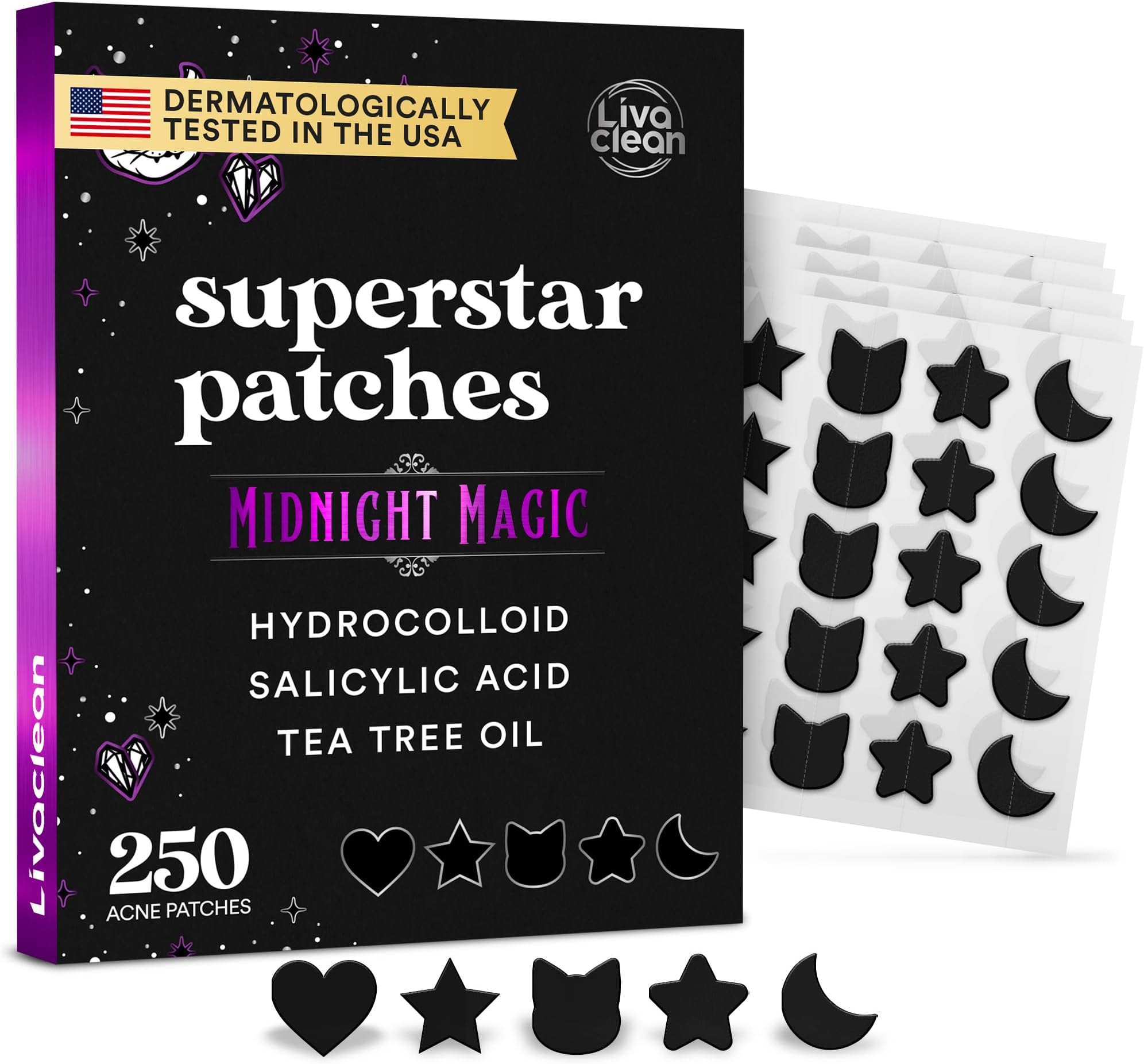 Amazon.com: LivaClean 250CT Black Star Pimple Patches Midnight Magic w ...