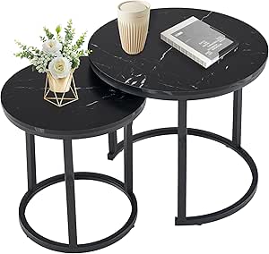 Amazon.com: Hoctieon Nesting Coffee Tables, Round Nesting Tables Set of 2, End Tables, Stacking ...