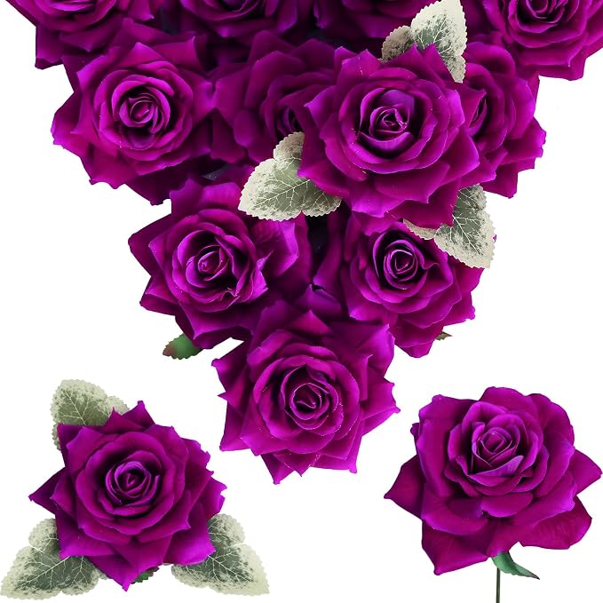 Amazon.com: INSUNSIX Artificial Roses Purple Silk Flowers 4.3" Purple ...