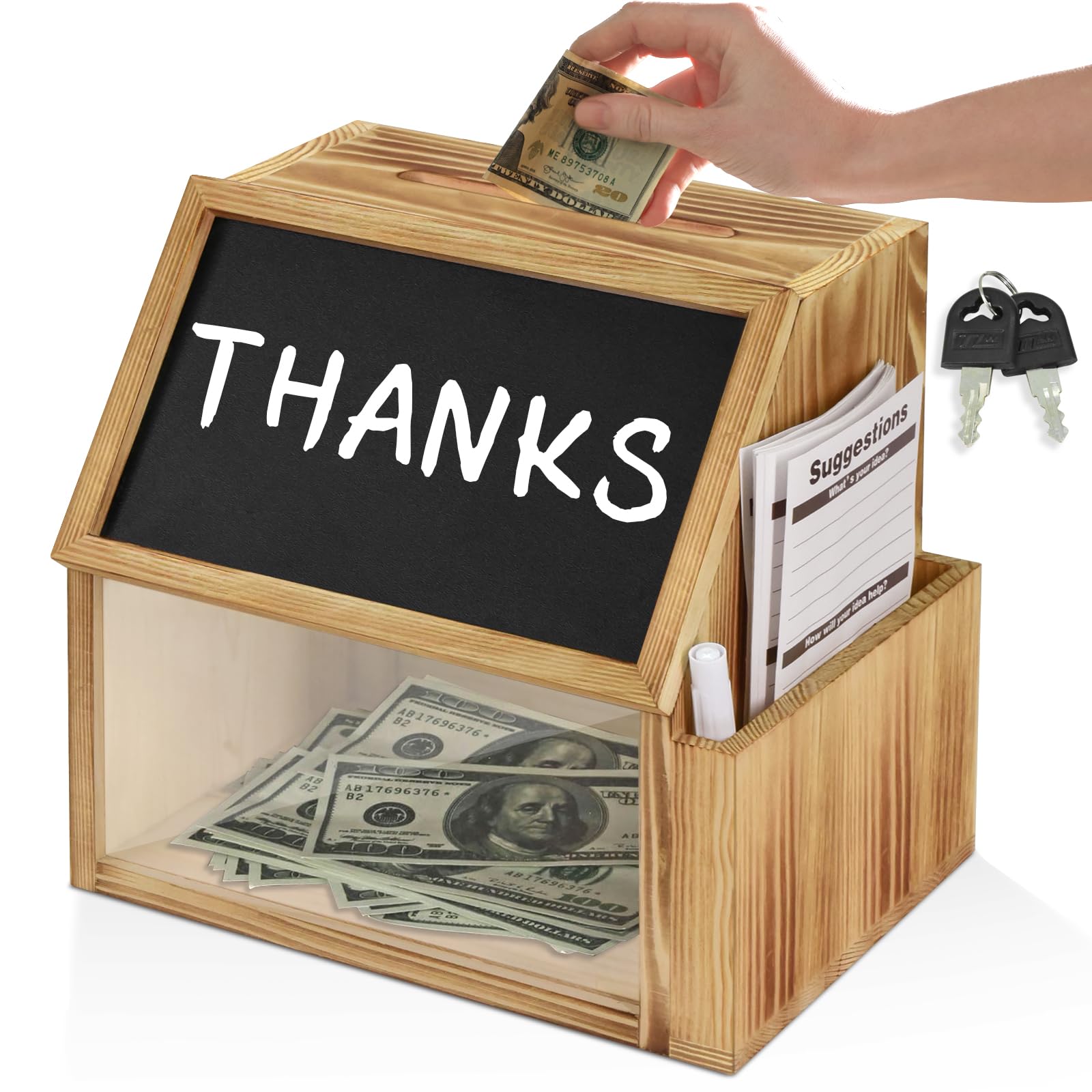 Amazon.com: Esbainia Wood Suggestion Box with Lock, Retro Donation Box ...