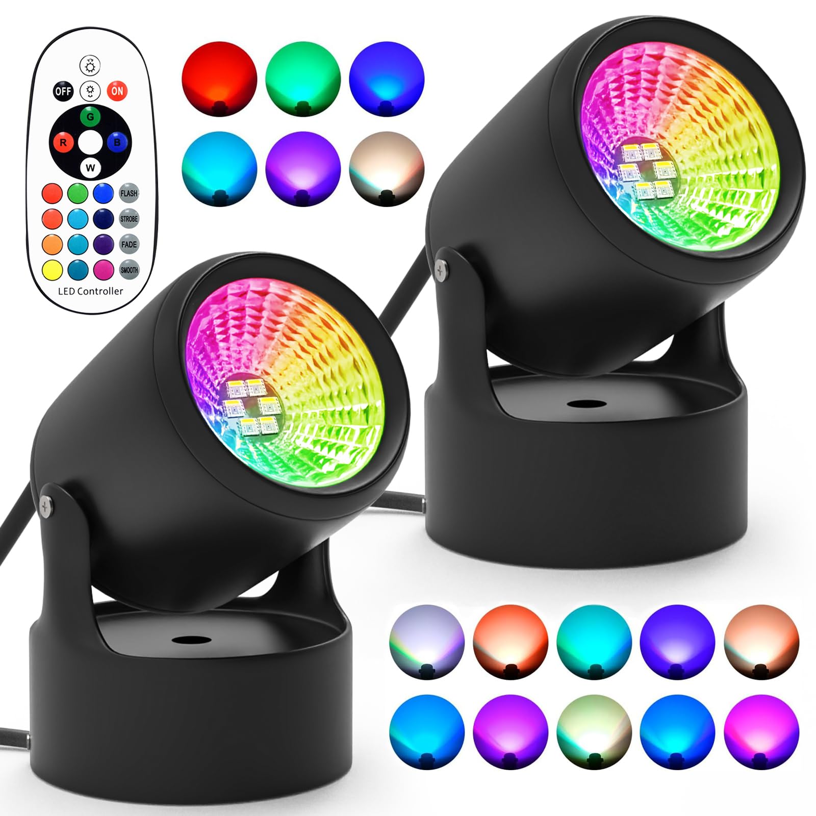 Hawady Dimmable Spotlights Indoor, 2 Pack RGBW 16 Color Changing LED ...