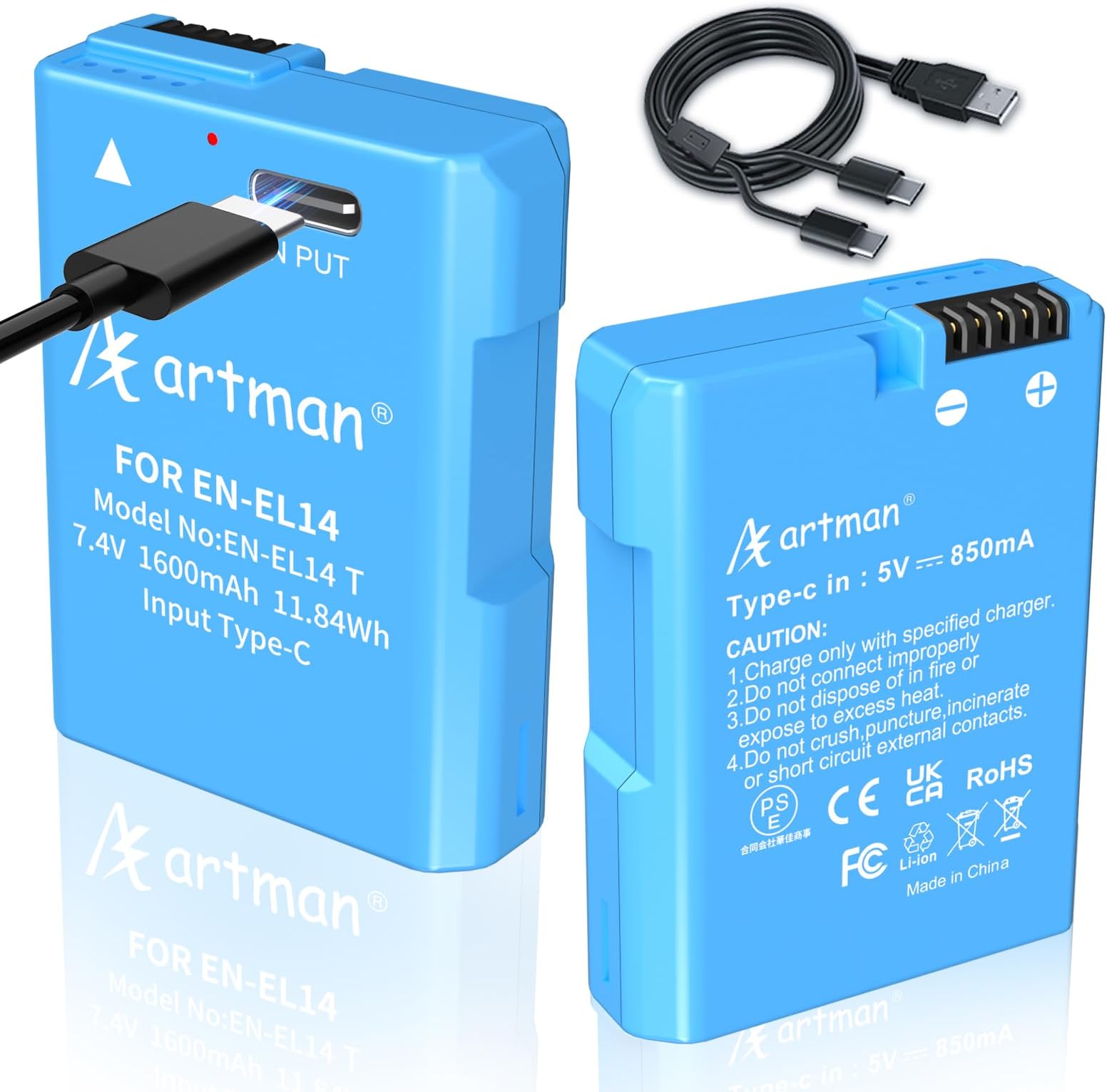 Amazon.com: Artman EN-EL14 EN-EL14a Battery 1600mAh 2-Pack with 2-in-1 ...