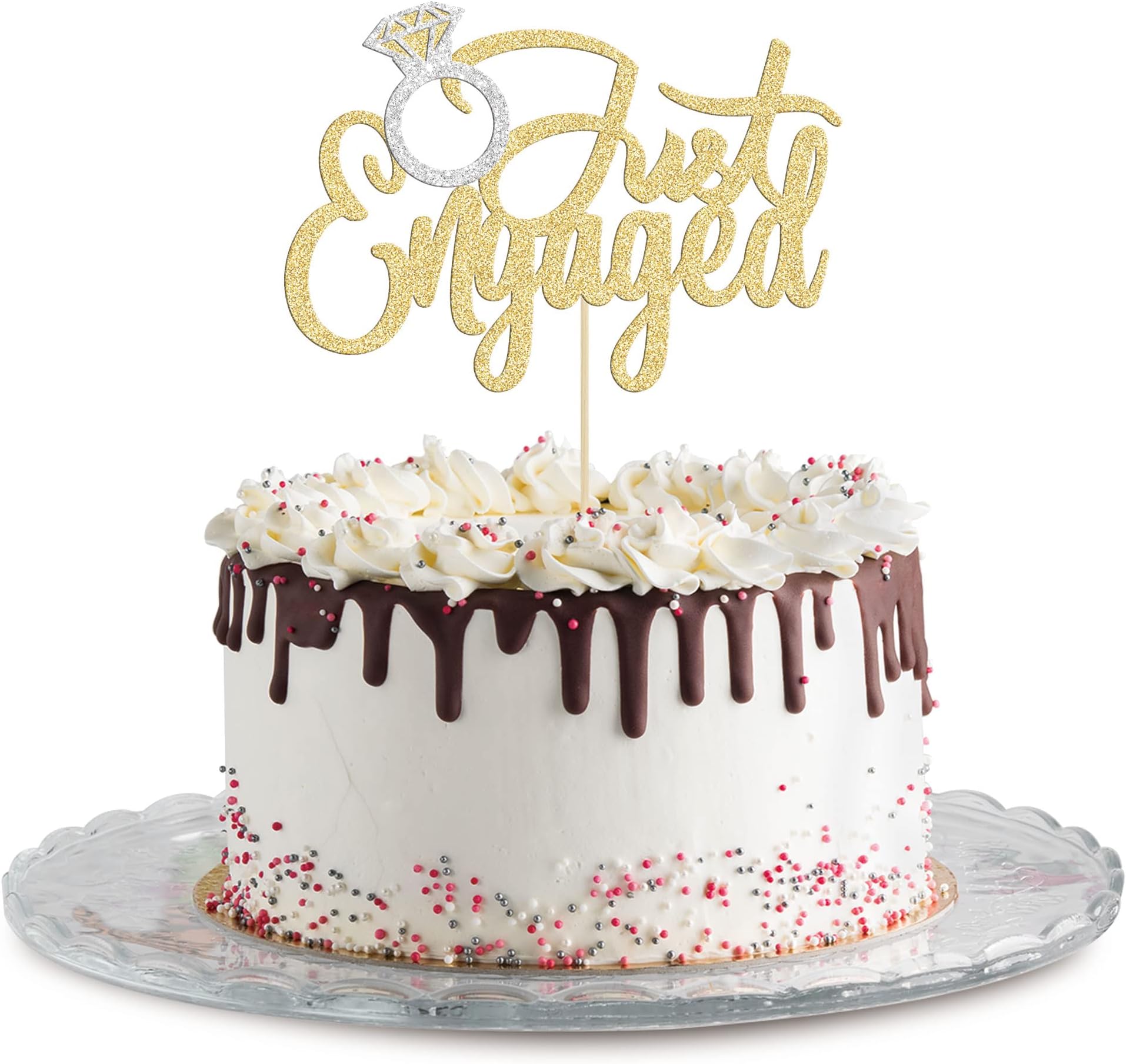Amazon.com: Gyufise 1 Pack Just Engaged Cake Topper Glitter We're ...