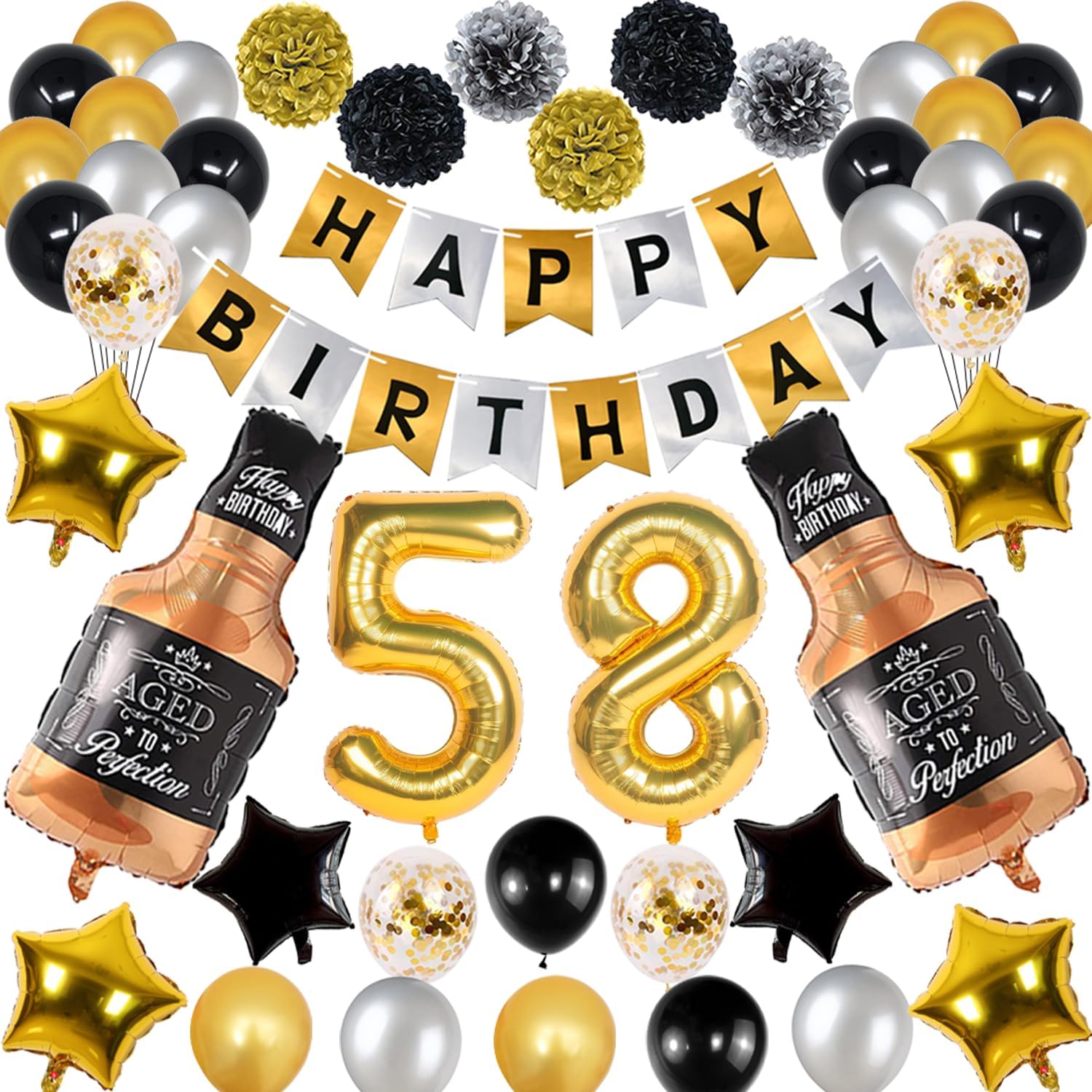 Amazon.com: NANINUNENO 58th Gold Birthday Decorations, Gold Black ...