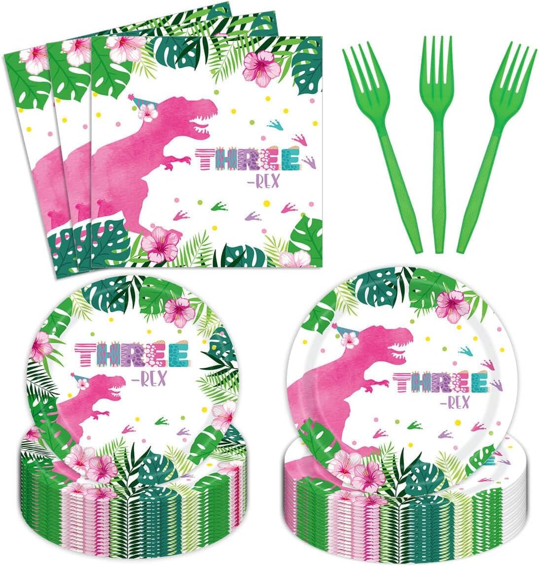 Amazon.com: Aysimple 96PCS Pink Three Dino Rex Birthday Party Supplies ...