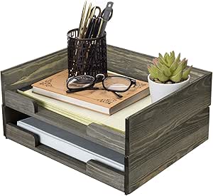 Amazon.com: MyGift Vintage Gray Solid Wood Stackable Desktop Letter ...