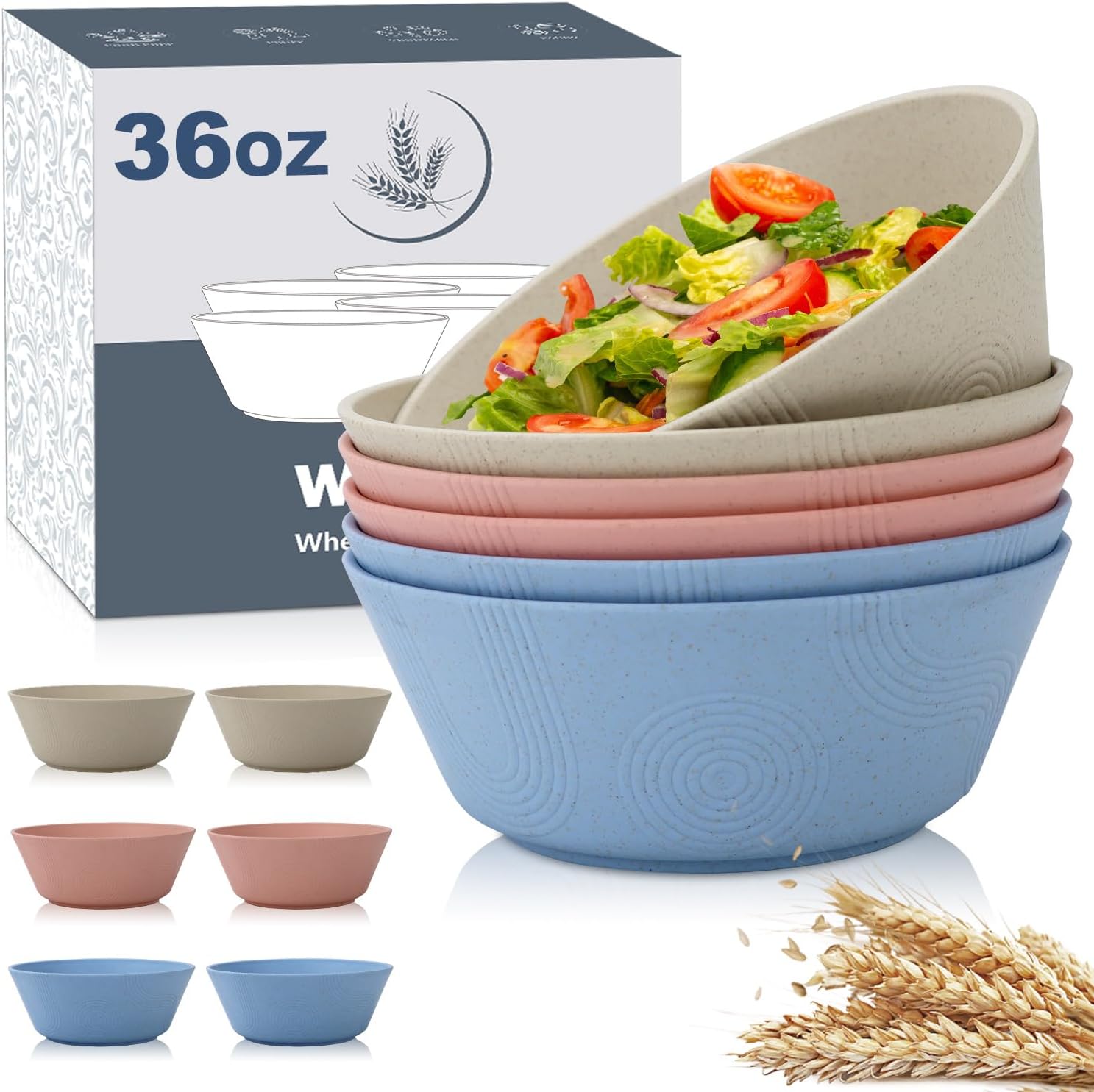Amazon.com: 8PCS Cereal Bowl, Ohola Unbreakable Wheat Straw Cereal ...