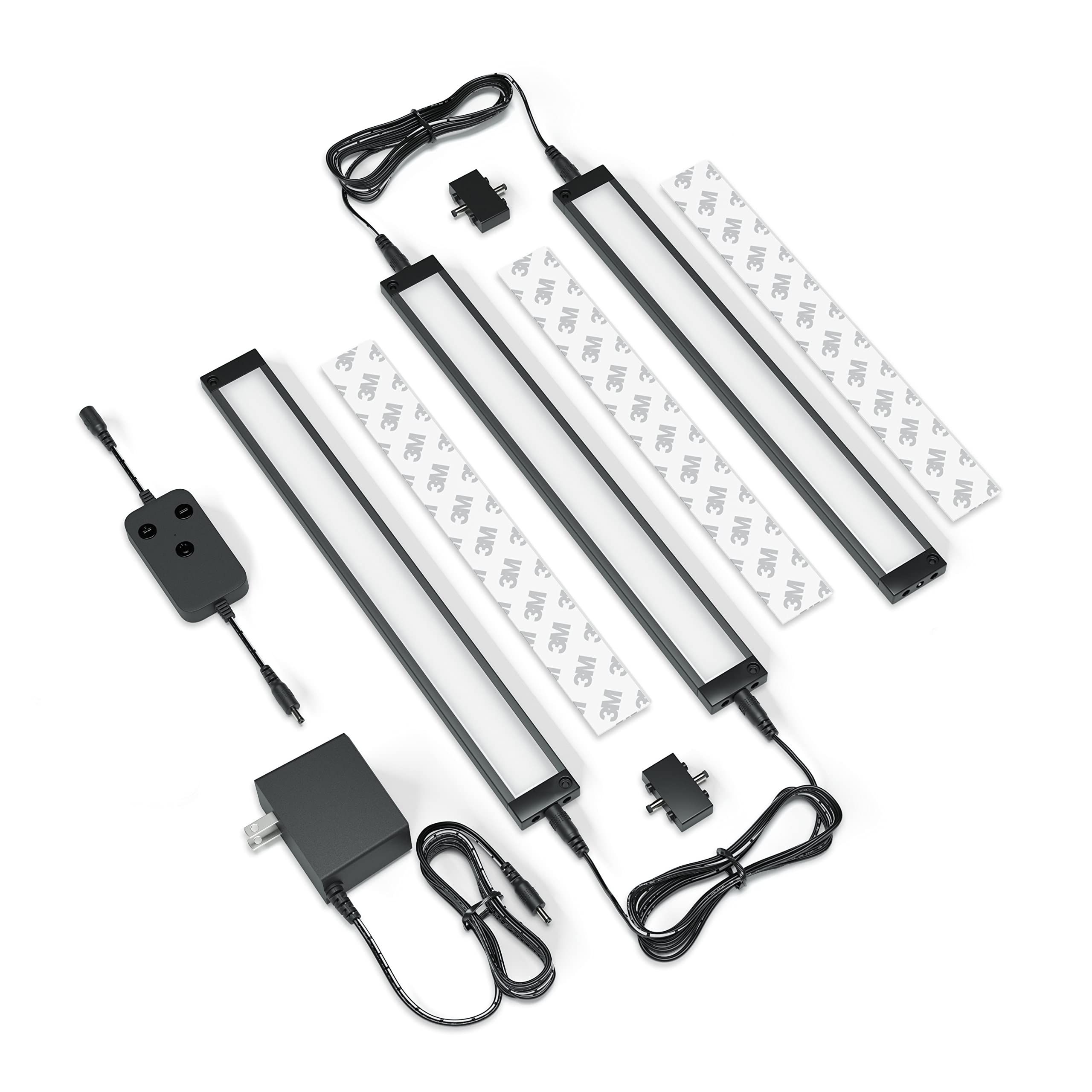 EShine 3 Pack 12 inch Black Smart Dimmable LED Under Cabinet Lighting ...