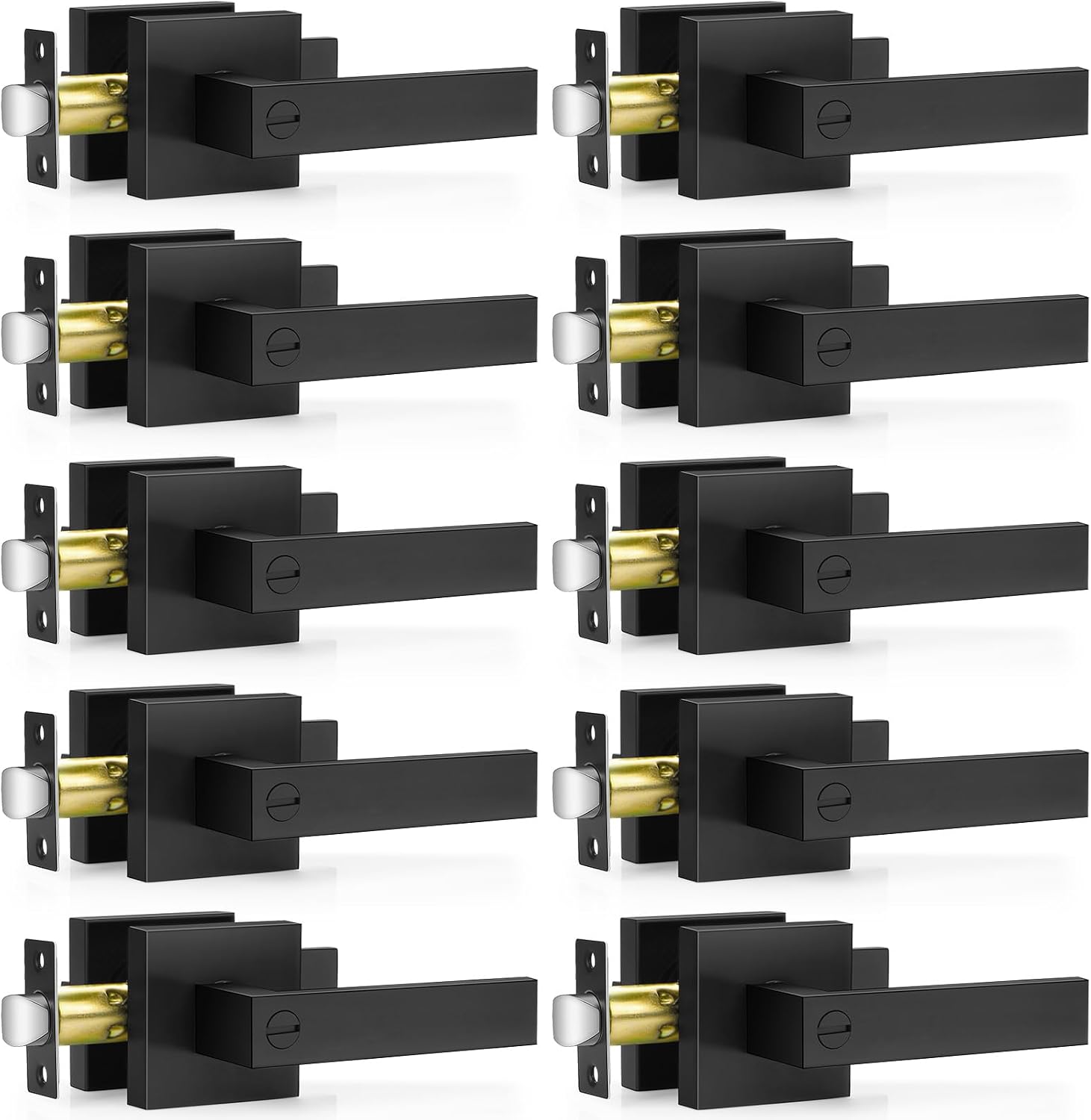 Plustool 10Pack Door Handles Matte Black, Square Privacy Door Levers ...