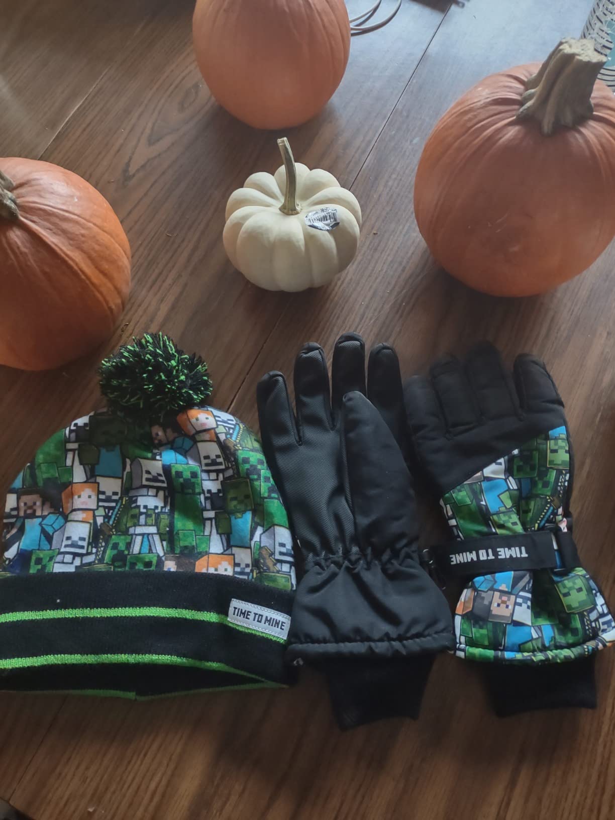 Amazon.com: Kids Minecraft Fleece Knit Cuff Hat and Ski Gloves Set ...