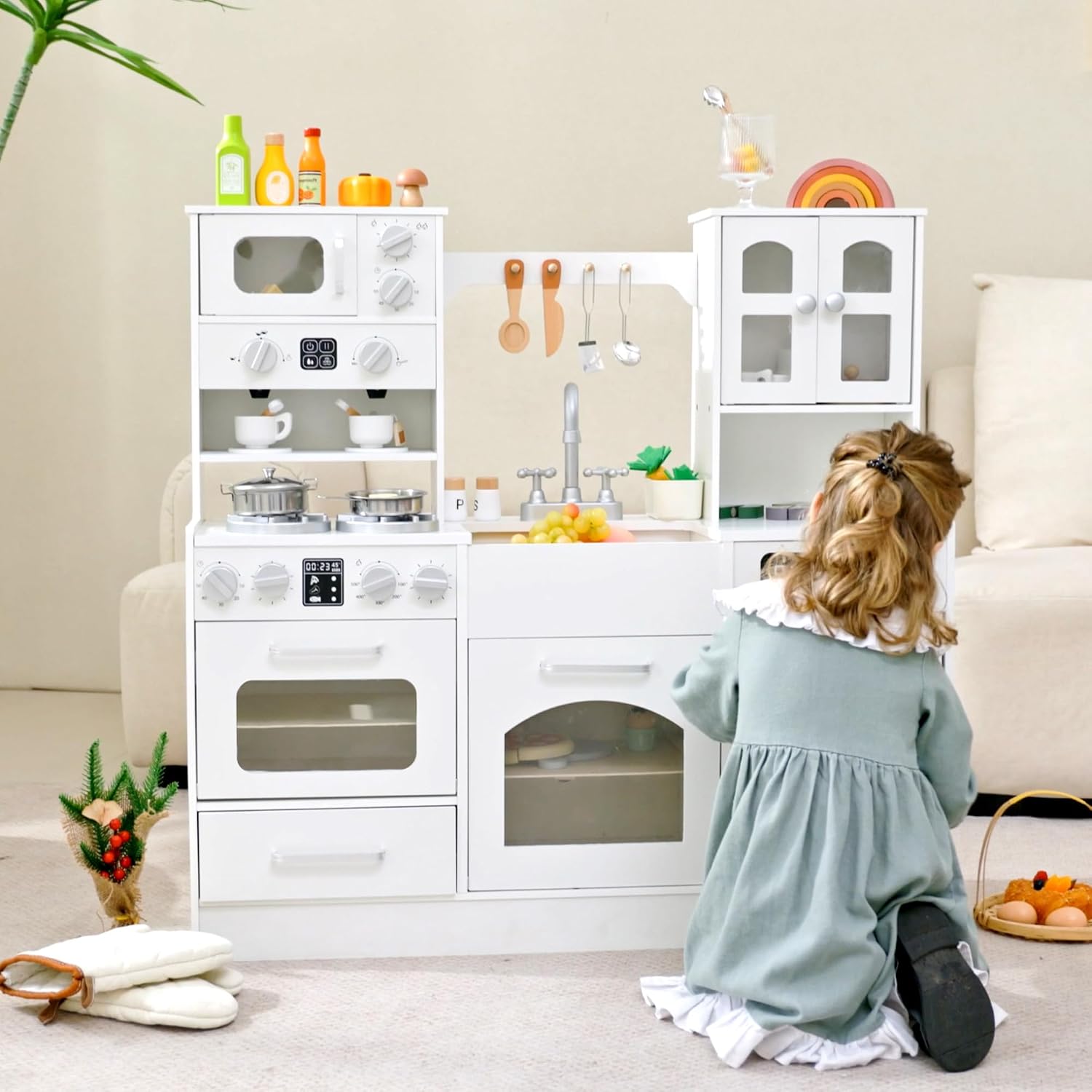 Wooden Play Kitchen for Kids with Realistic Lights Philippines | Ubuy