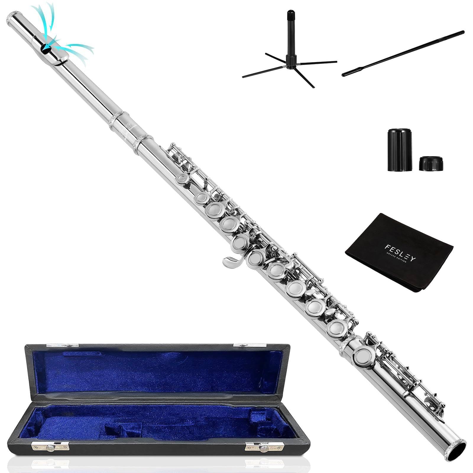 Snapklik.com : Fesley Silver Plated Closed Hole C Flute, Musical ...