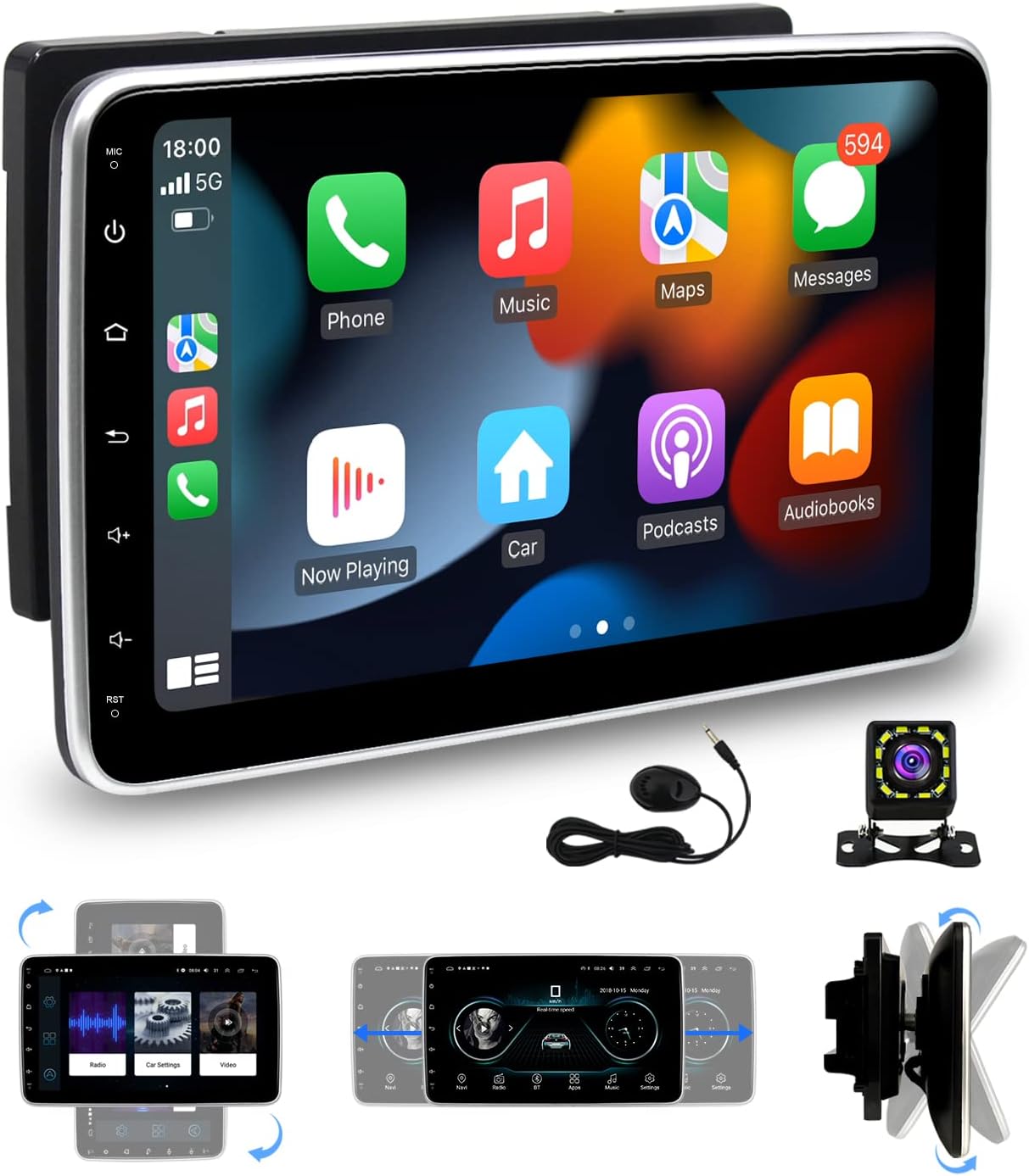 Amazon.com: Android 13 Single Din Car Stereo 10.1 Inch 180 Degrees ...