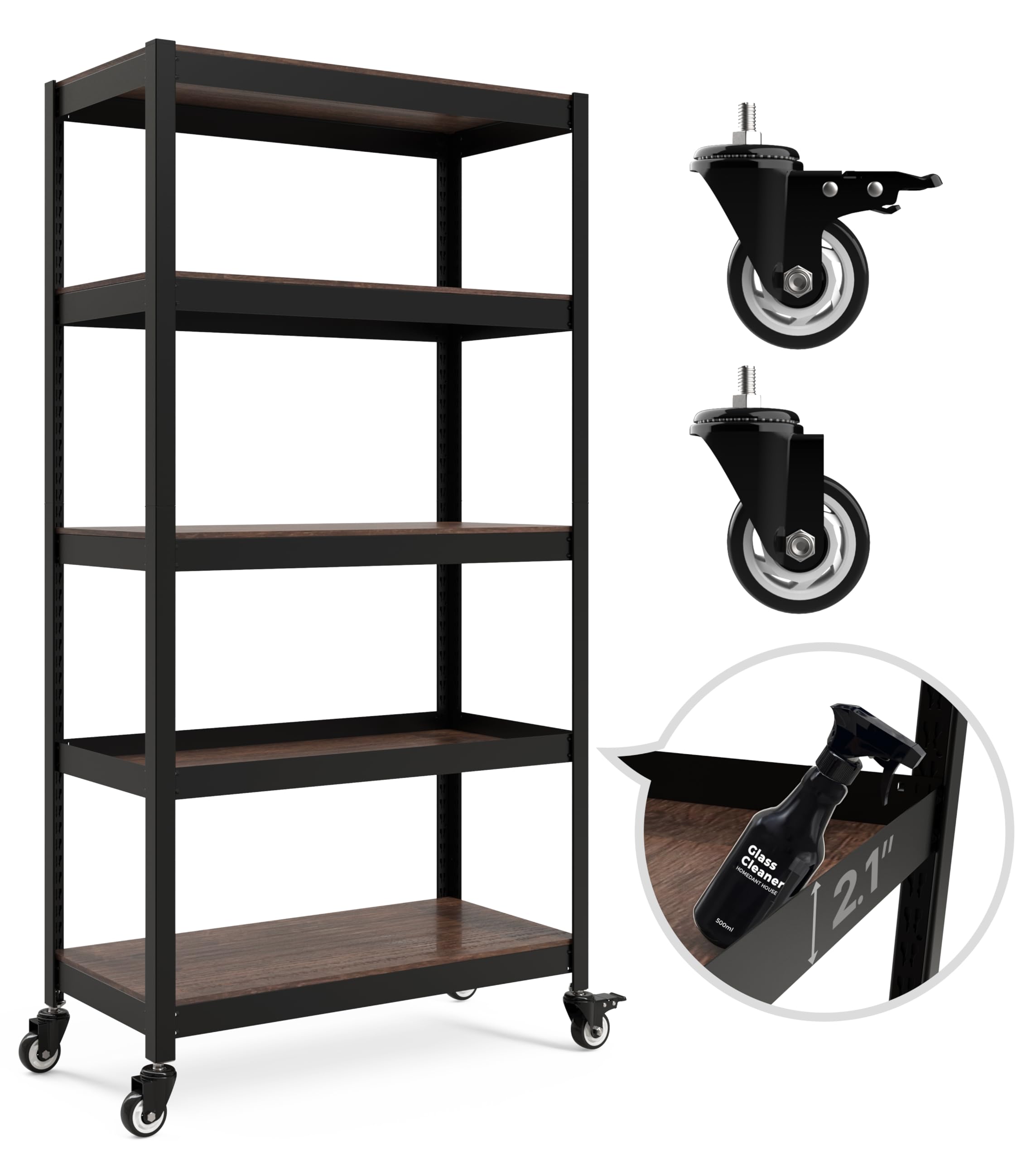 Amazon.com: HOMEDANT House 5-Tier Metal Boltless Rolling Cart Shelf ...